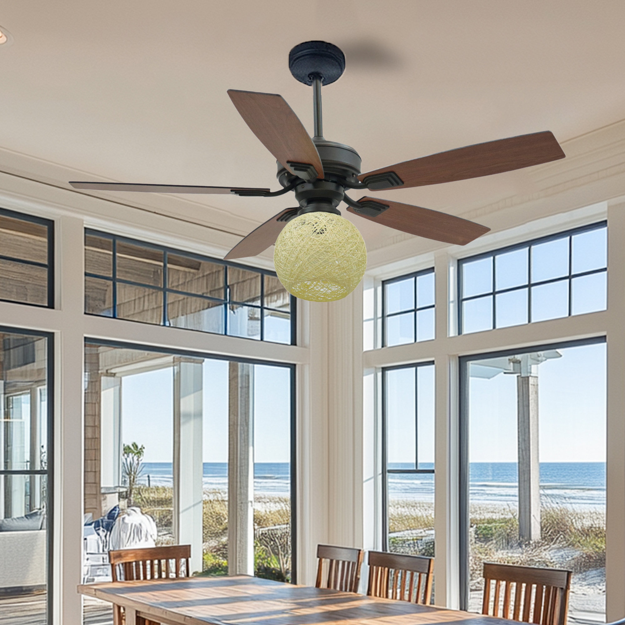 Winston Porter 52 Inch Ceiling Fans With Lights and Remote, 5 Blades ...