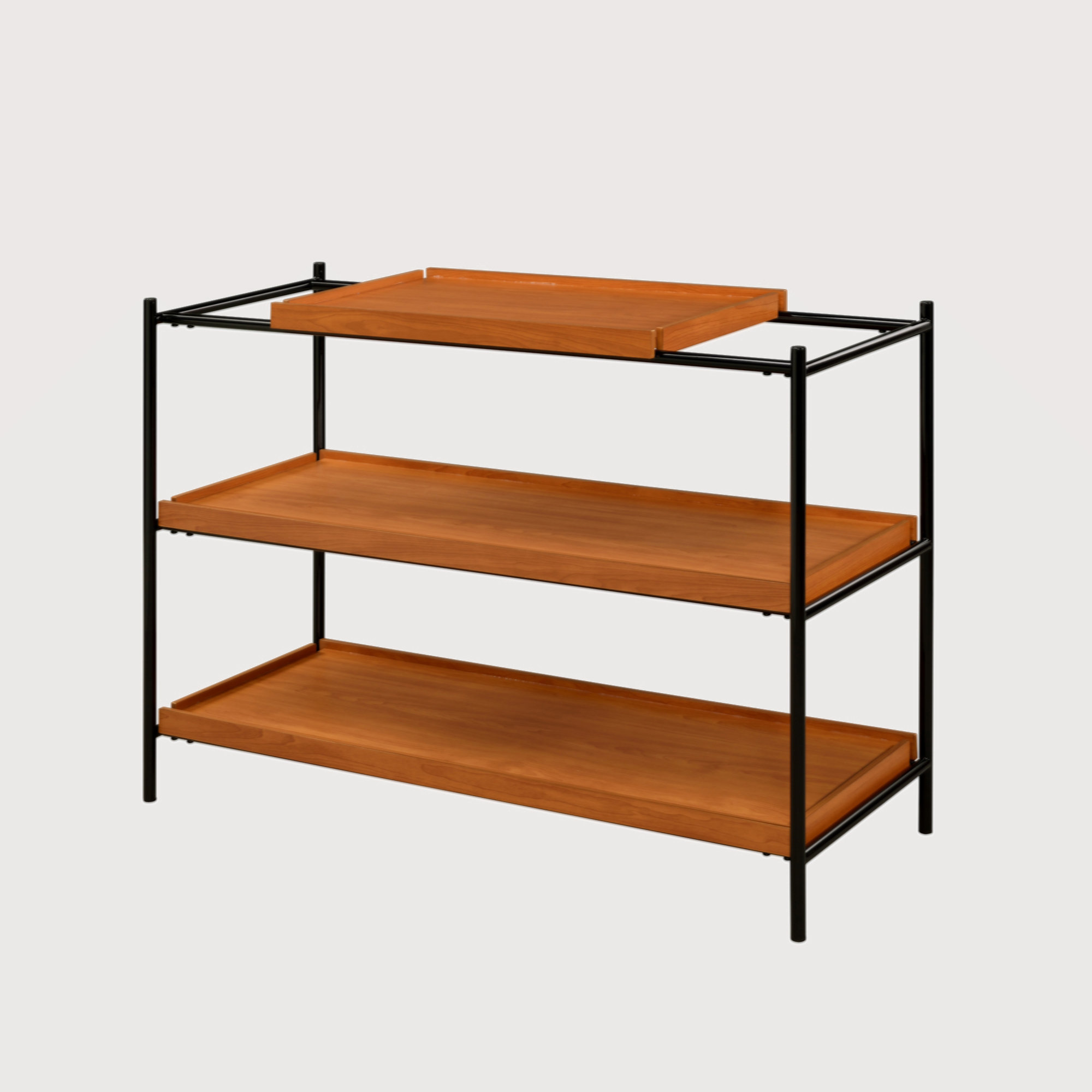 17 Stories Honey Oak And Black 3-Shelf Console Table | Wayfair