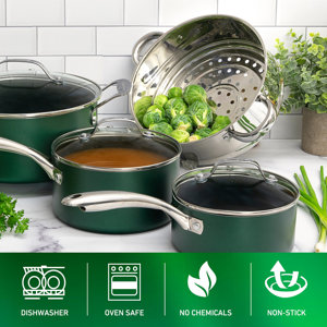 Granitestone Emerald 10 Piece Nonstick Cookware Set, Oven & Dishwasher ...
