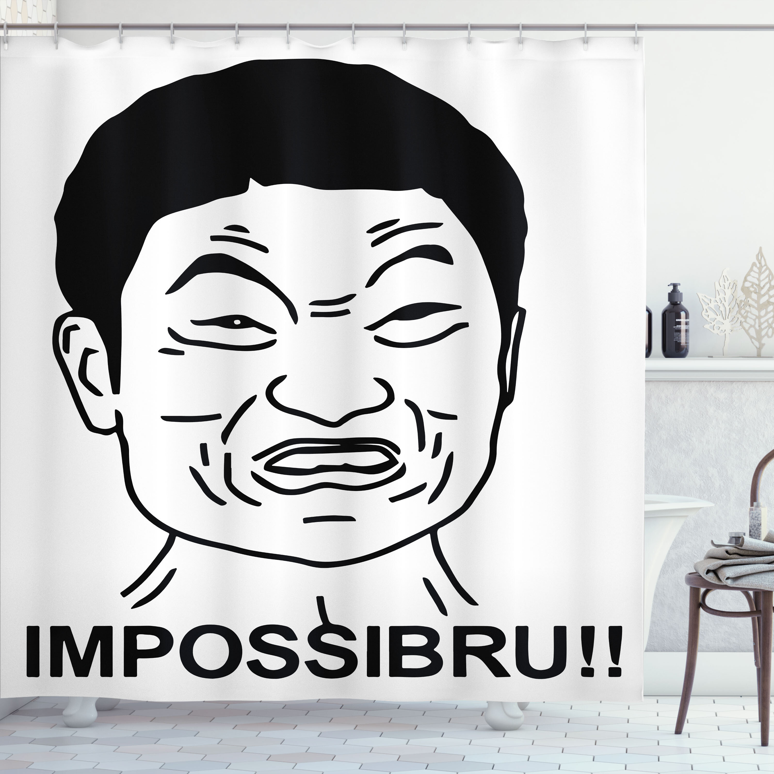 East Urban Home Humor Shower Curtain Impossibru Meme Black and White | Wayfair