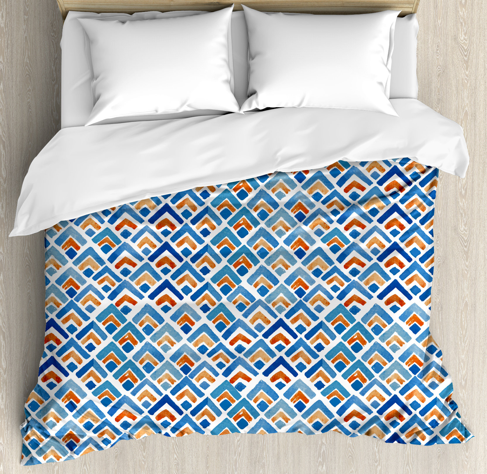 Ambesonne Japanese Geometric Chevron Repeating Pattern in Watercolor ...