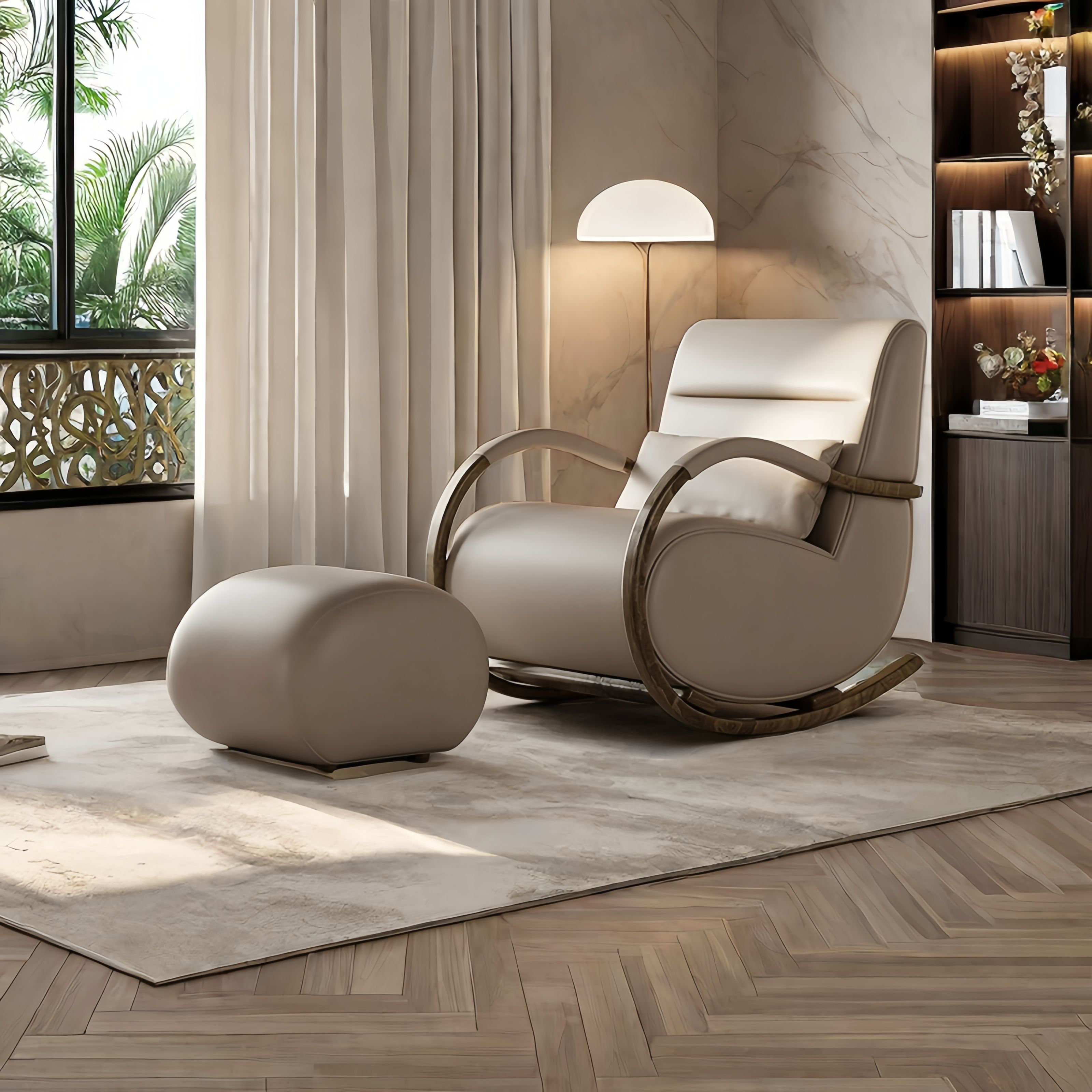 VIBORZ Modern Upholstered Solid Wood Rocking Chair with Ottoman | Wayfair