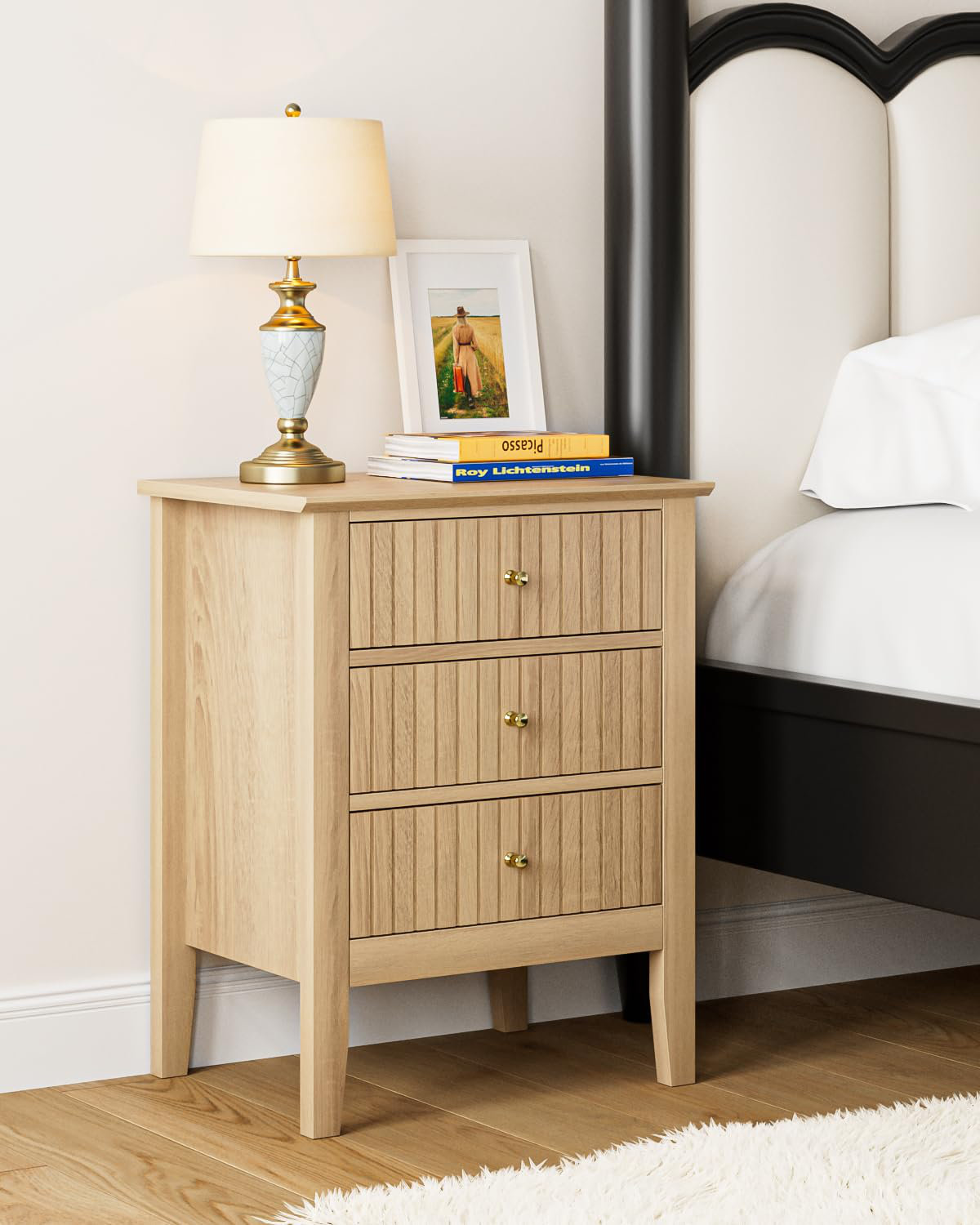 Red Barrel Studio Fluted Nightstand, Farmhouse Night Stand with 3 ...