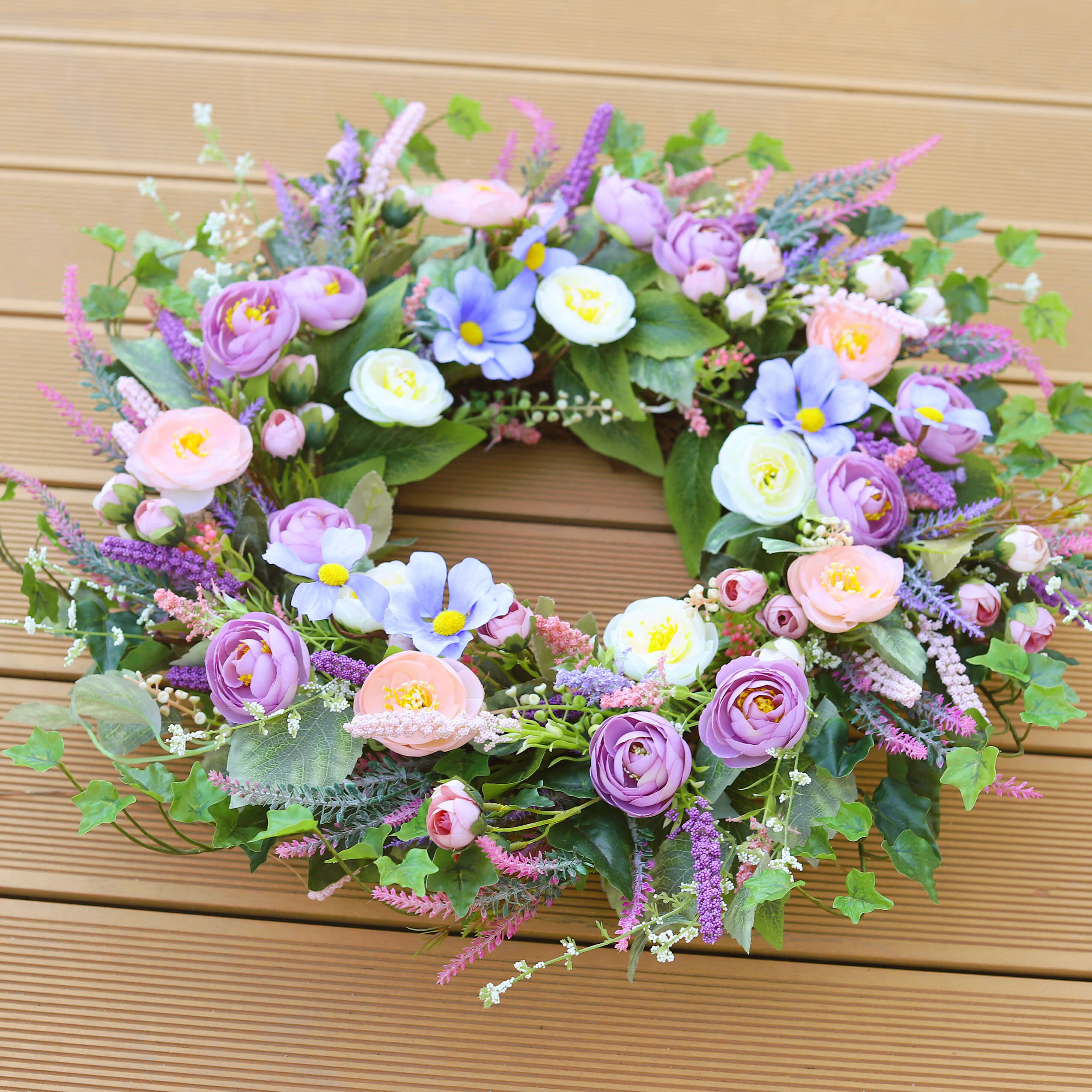 Primrue 26” Faux Spring Summer Wreath with Peony Flowers for Front Door ...