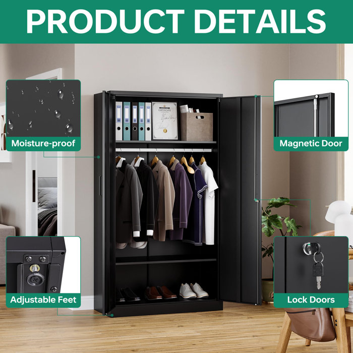 Latitude Run® 36 Inch Wide Metal Wardrobe Cabinets Storage Cabinets ...