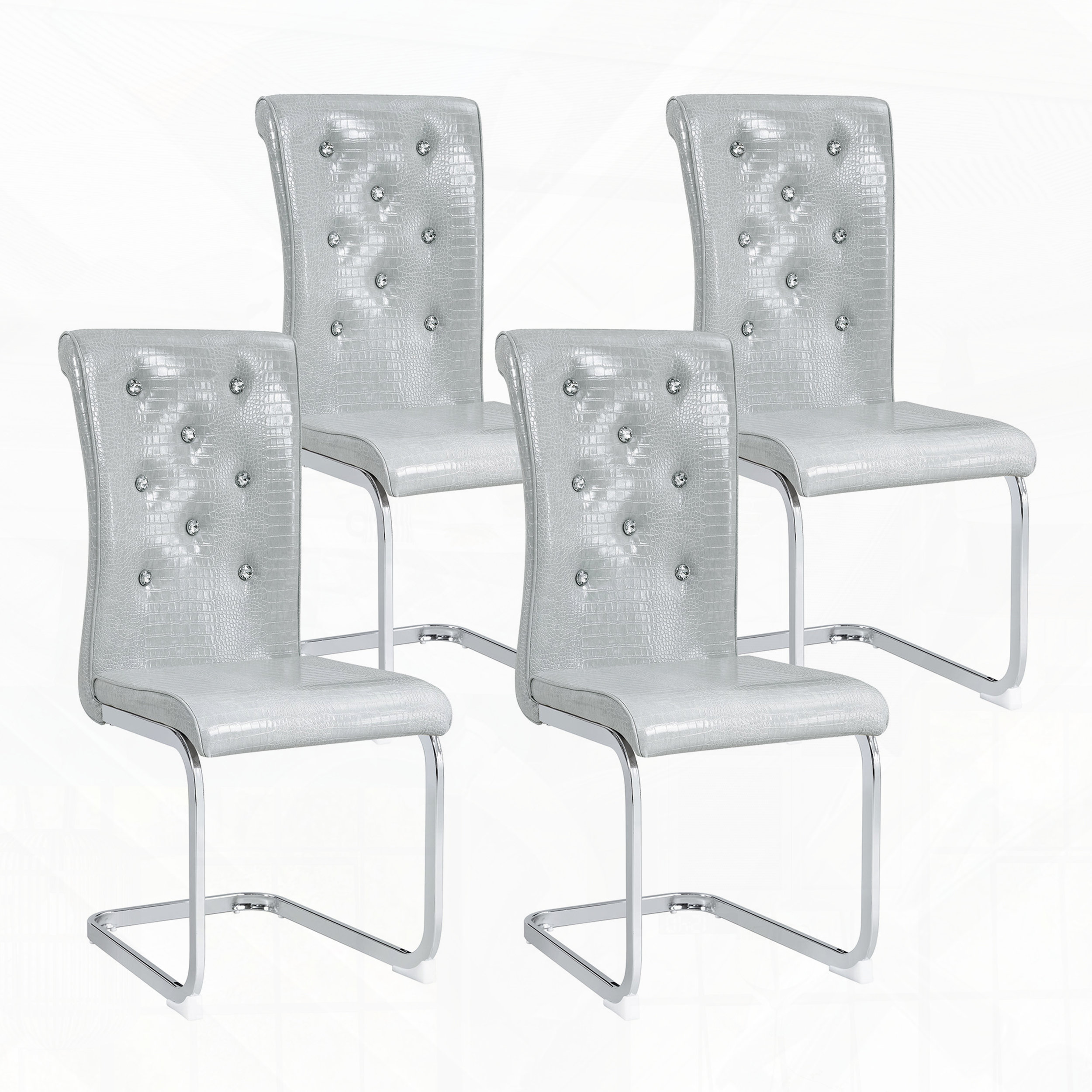 Mercer41 Retro Alligator Skin Upholstered Dining Chairs with Crystal ...