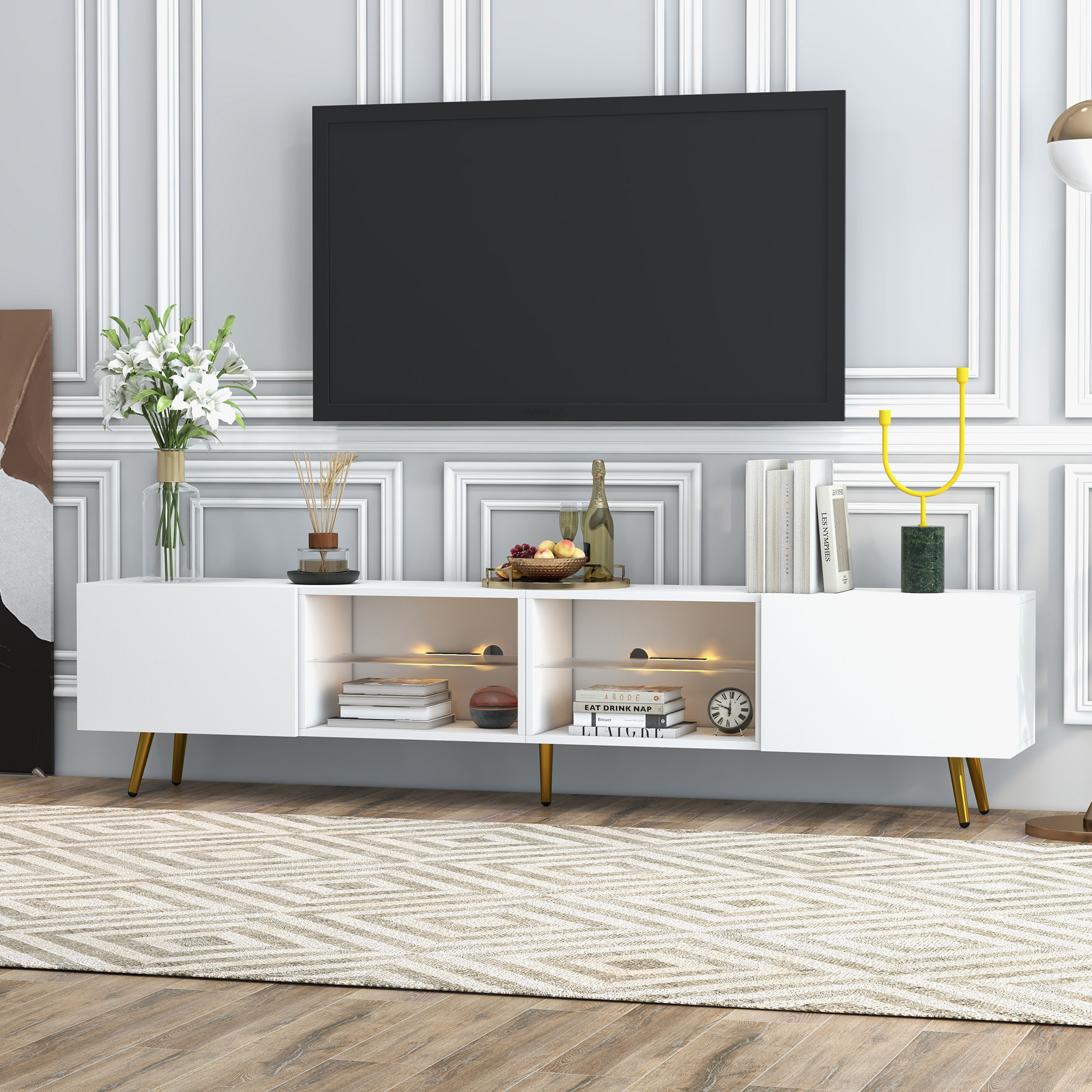 Mercer41 Digno 86" TV Stand for TVs up to 80" with LED, and Cabinet ...