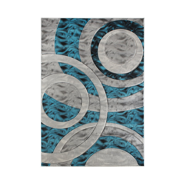 Wrought Studio Adonia Performance Turquoise / Gray Rug & Reviews | Wayfair