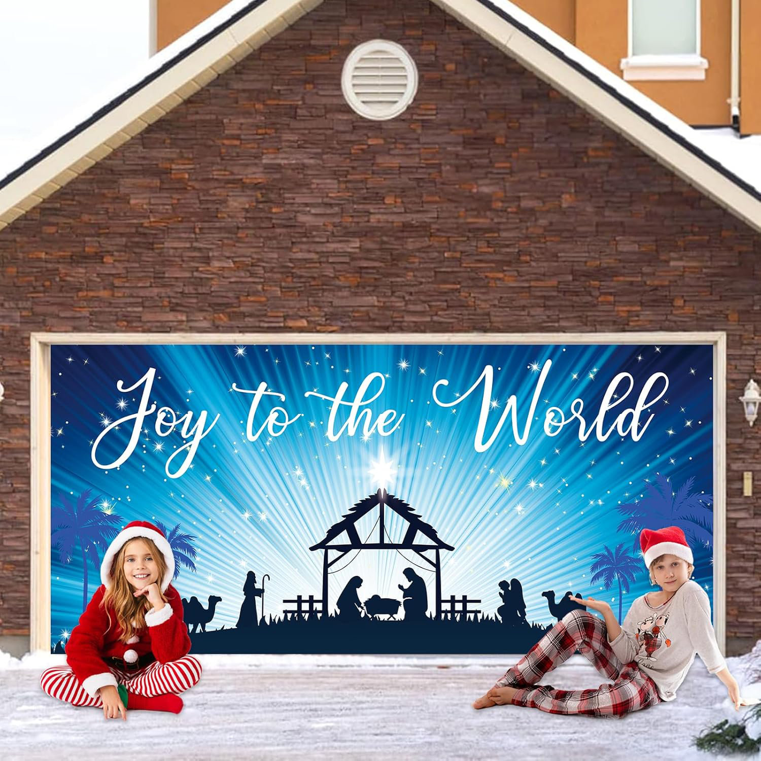 The Holiday Aisle® Christmas Garage Door Cover Banner Decorations, Nativity Scene Xmas Garage ...