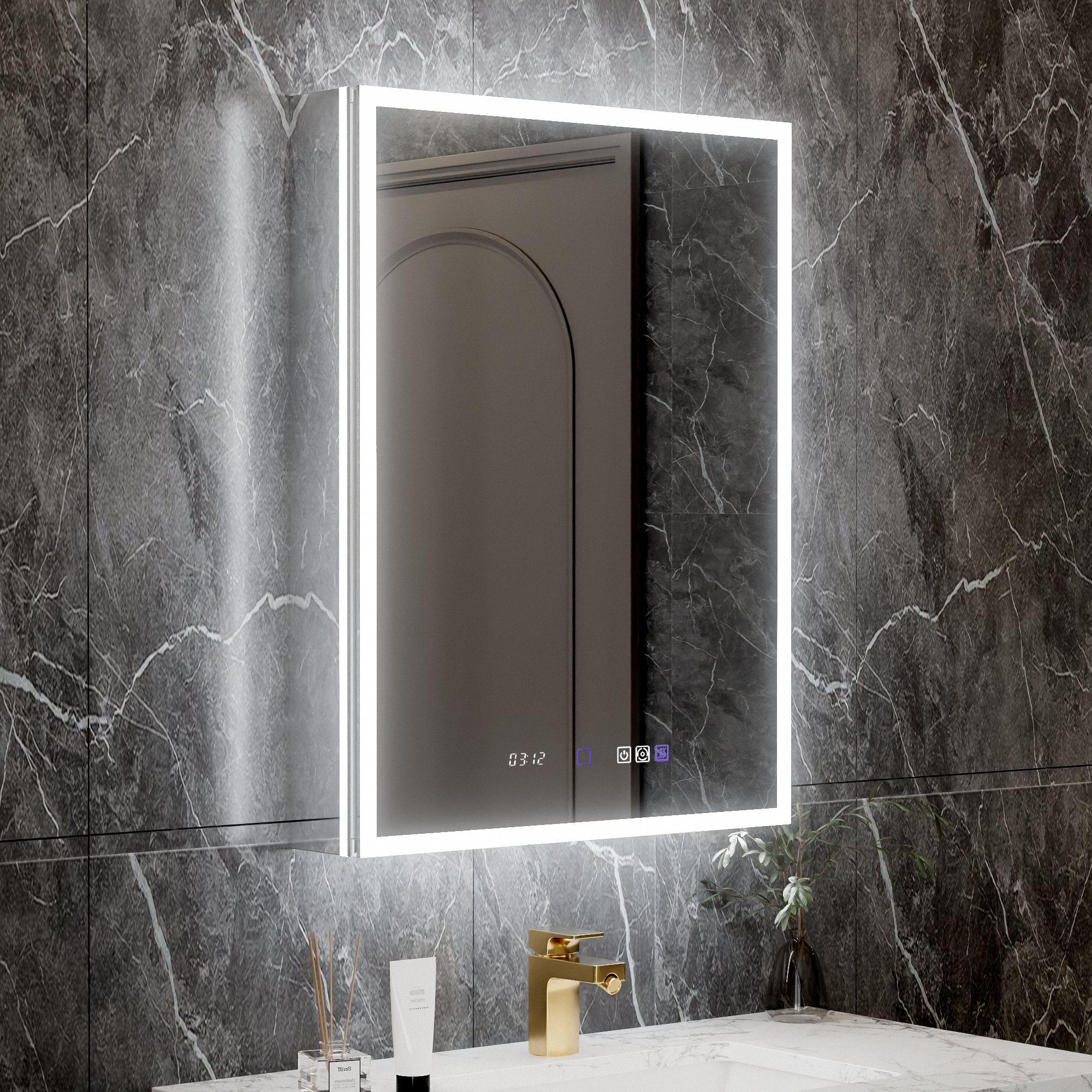 MODLAND Twels 32"H LED Lighted Backlit Mirror Bathroom Medicine Cabinet ...