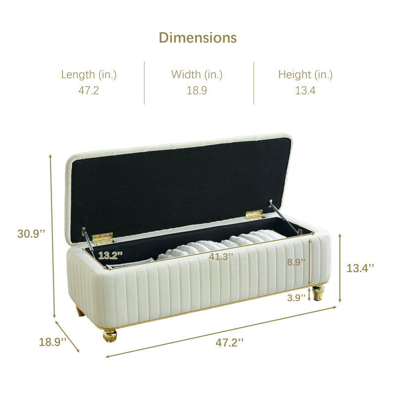 Everly Quinn Upholstered Velvet Storage Bench With Deep Tufted Surface ...