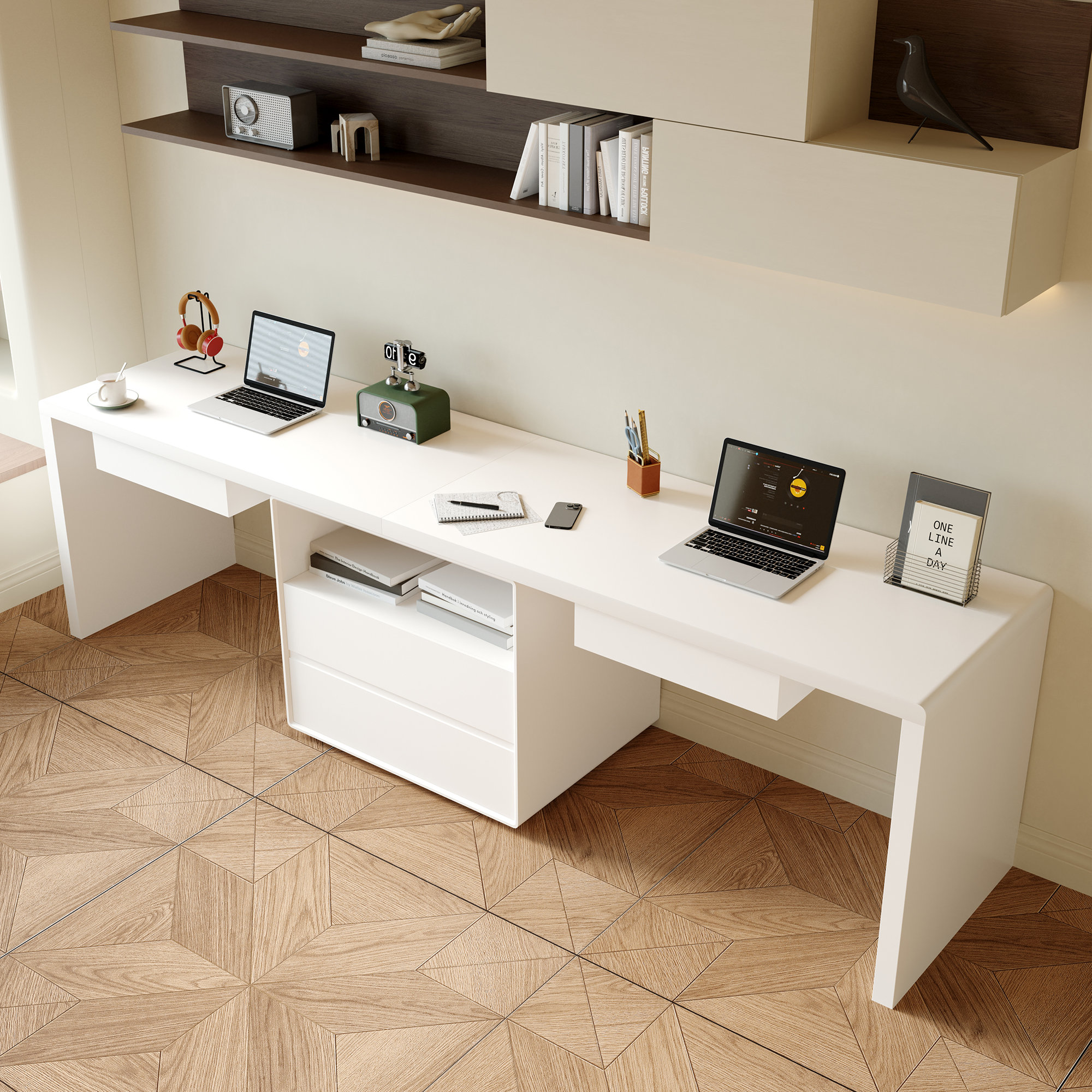 Corrigan Studio® Straight Row Double Desk With 1 Open Shelf And 2 ...