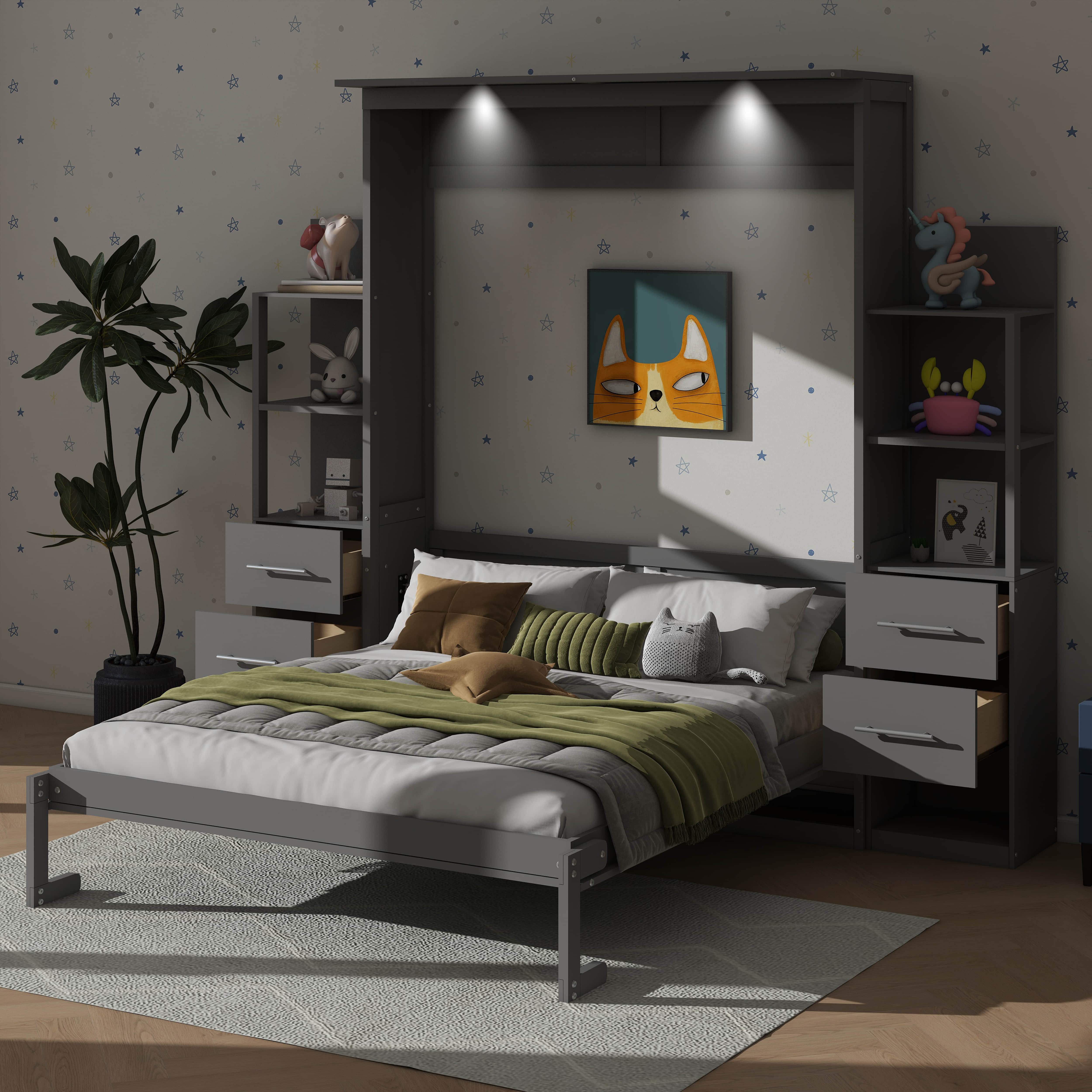 Lark Manor Multi-Functional Wall-Mounted Murphy Bed With Shelves ...