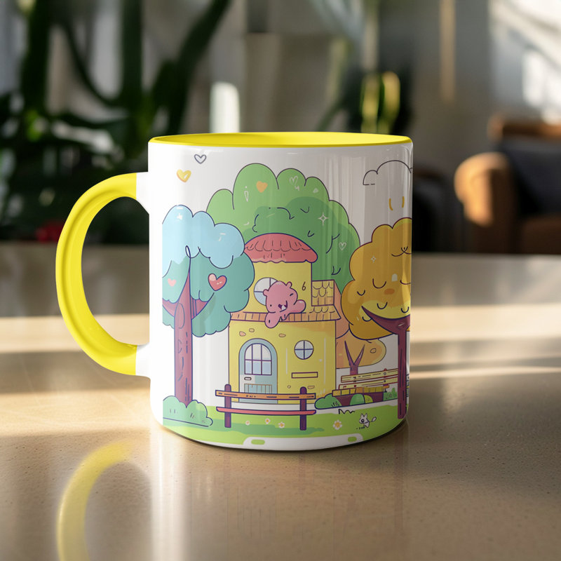 East Urban Home Set of 2 Kids Drawing Style 11oz Accent Mugs – White ...