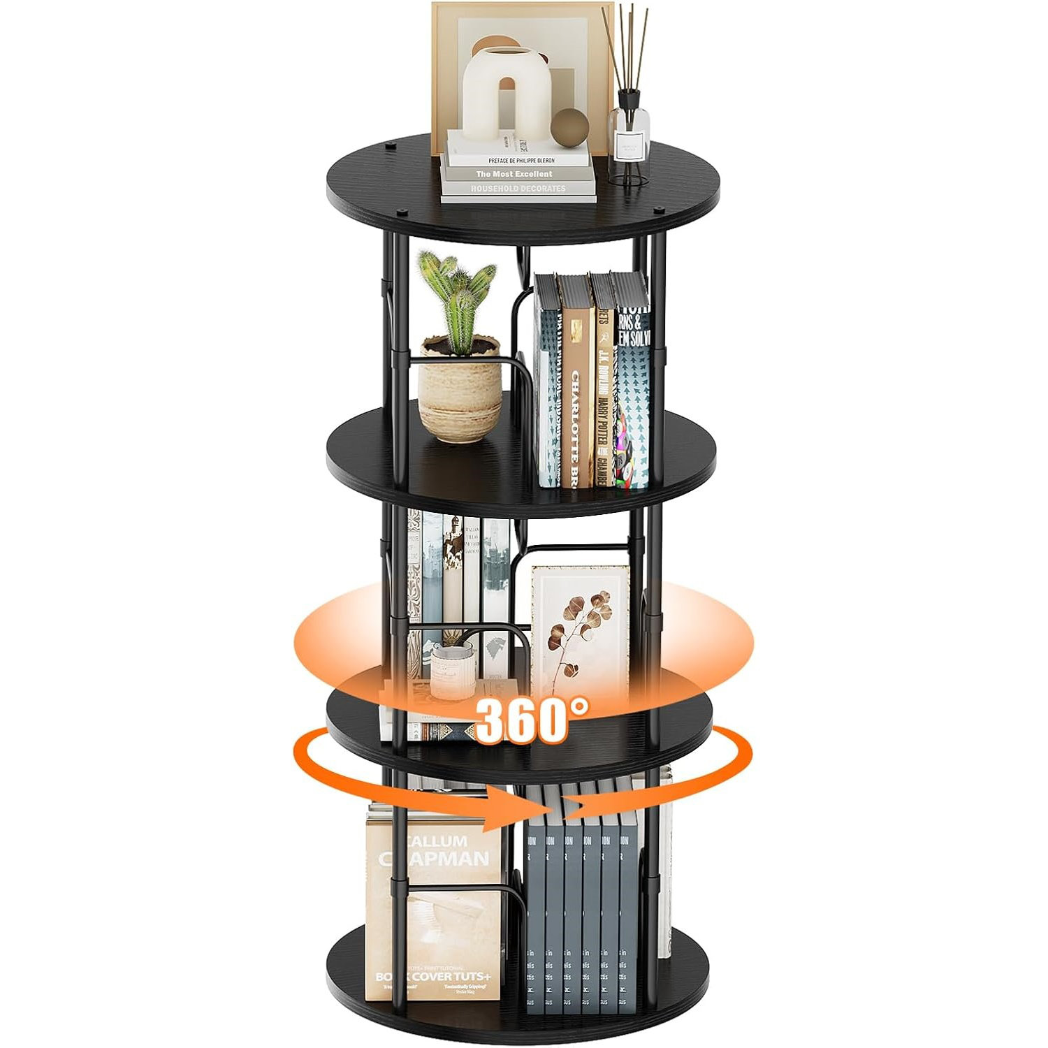 Latitude Run® Rotating Bookshelf, 3 Tier Round Revolving Bookcase with ...