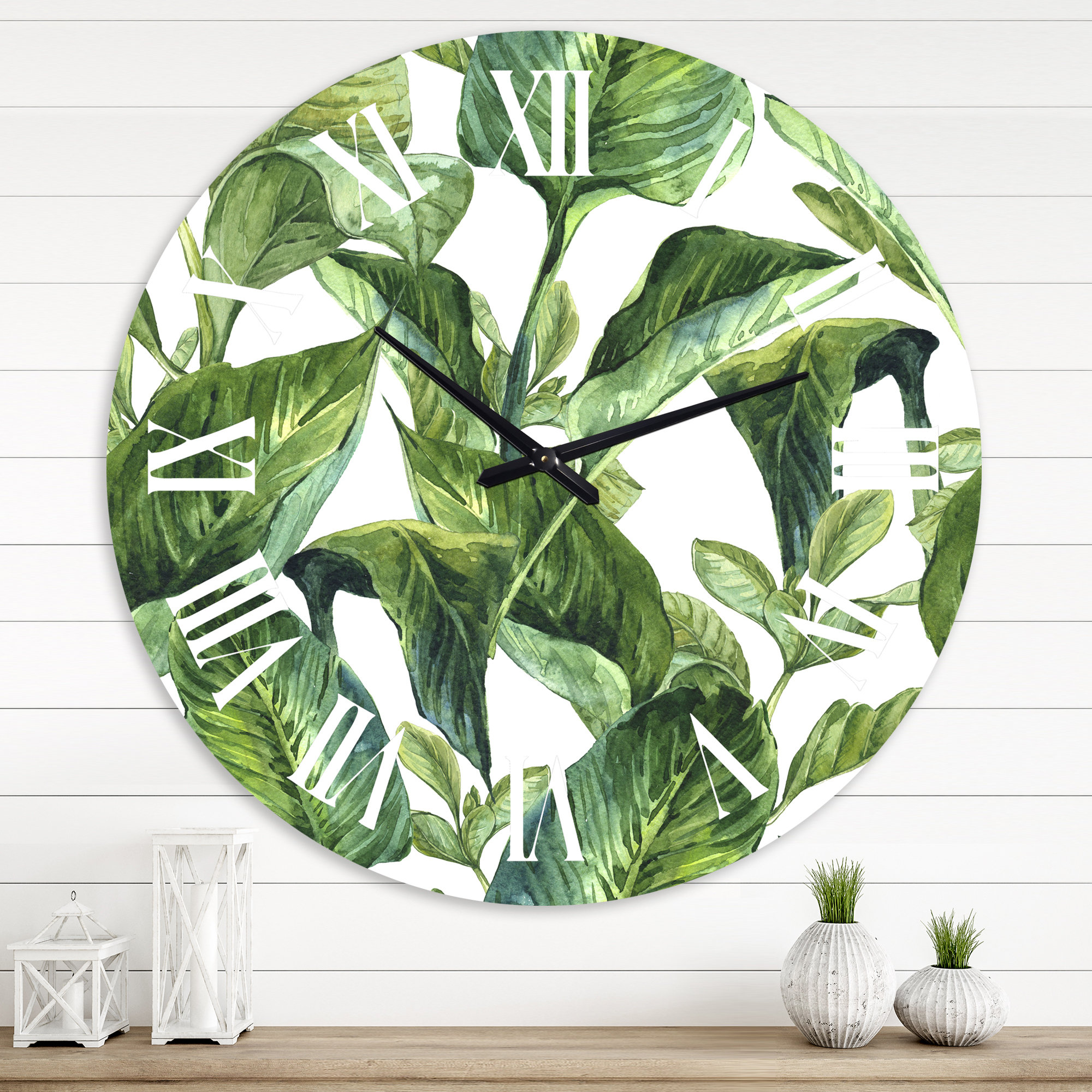 East Urban Home Foliage Of Tropical Leaves - Tropical wall clock | Wayfair