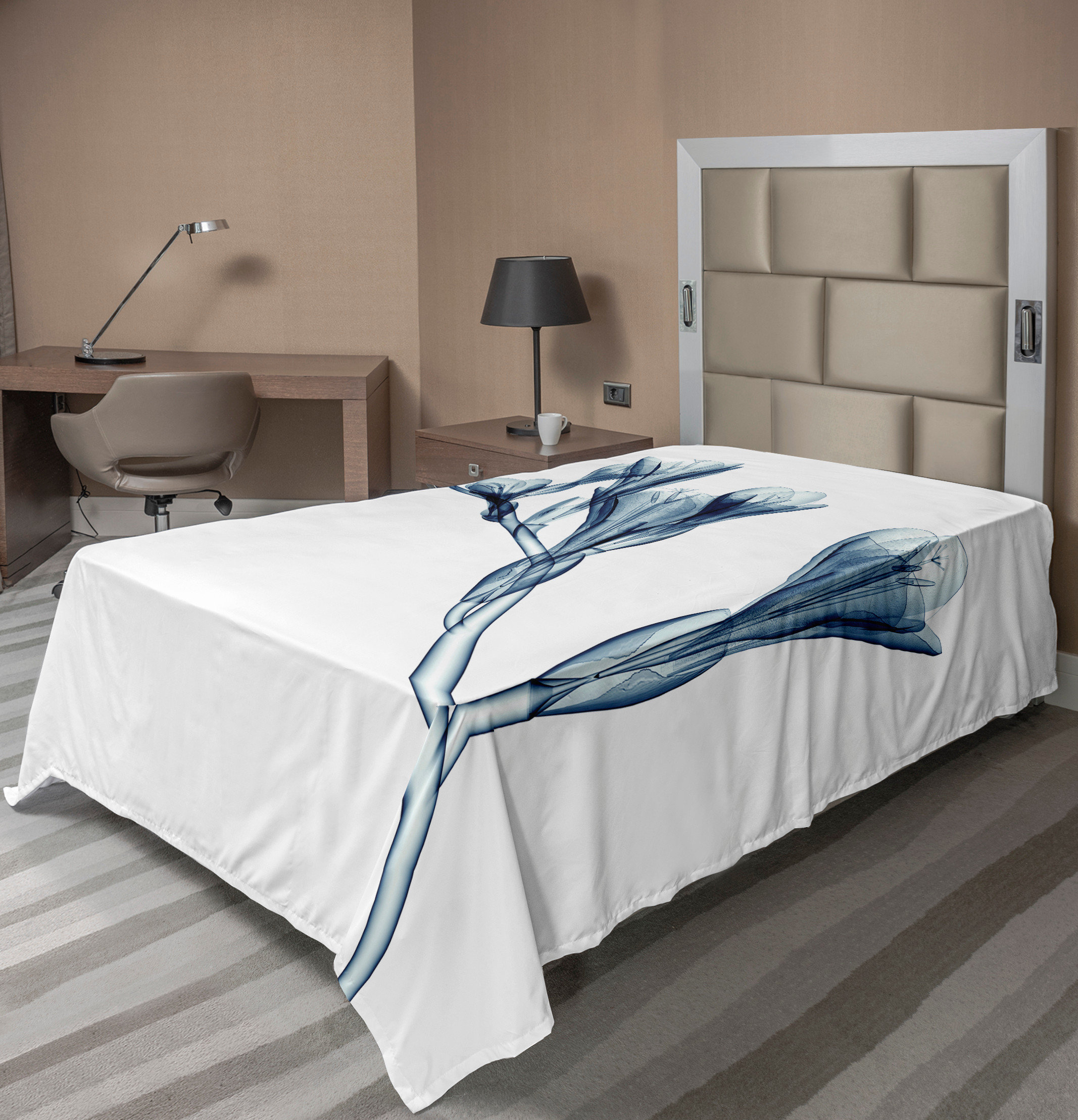 Ambesonne Flower Top Flat Sheet Uv Style X-ray Plant Motif Teal White_14467 | Wayfair