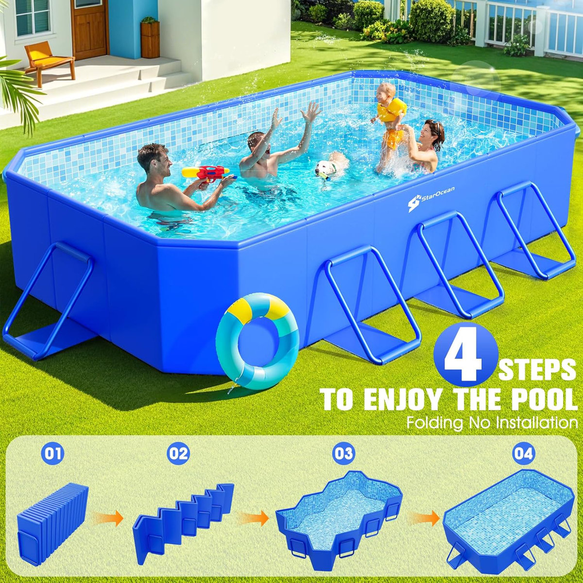 ATC CABINETS Foldable Pool,Large Non-Inflatable Swimming Pool For Kids ...