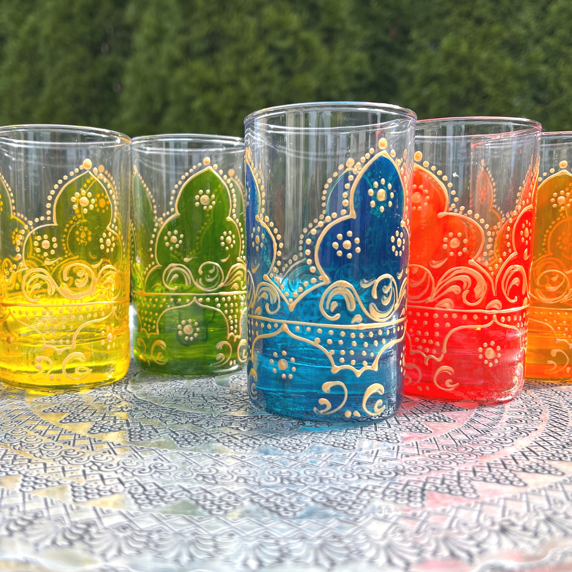Beldi Nest Hand Painted Tea Glasses Set- Beautiful Arabesque 6 Glass ...
