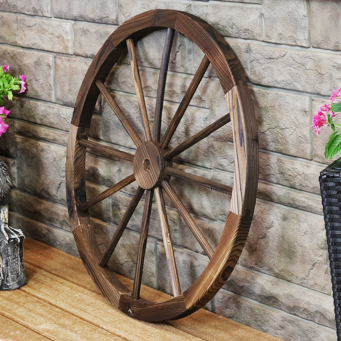 Millwood Pines Frick Indoor/Outdoor Wooden Wagon Wheels Garden Art ...