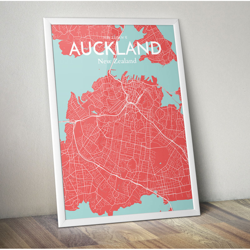 Wrought Studio 'Auckland City Map' Graphic Art Print Poster in Maritime ...