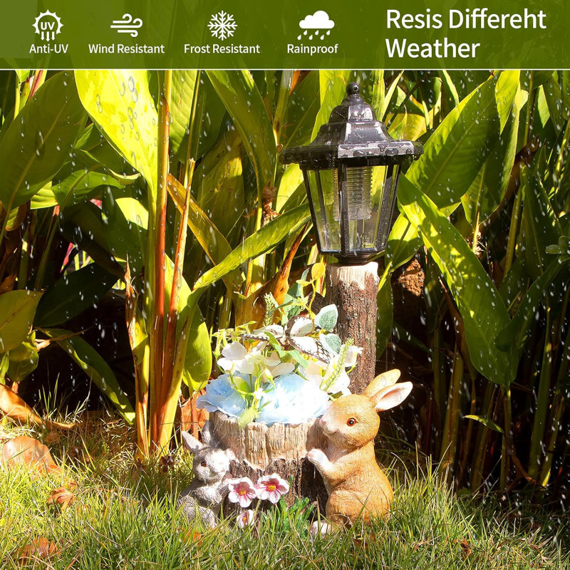 Lark Manor™ Solar Bunny Garden Stalue Outdoor, Rabbits Figurine ...