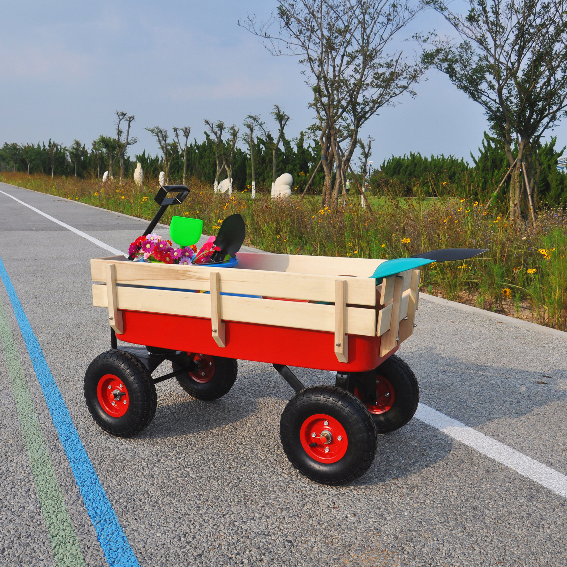 Red Cloud Outdoor Wagon All Terrain Pulling Wood Railing Air Tires ...