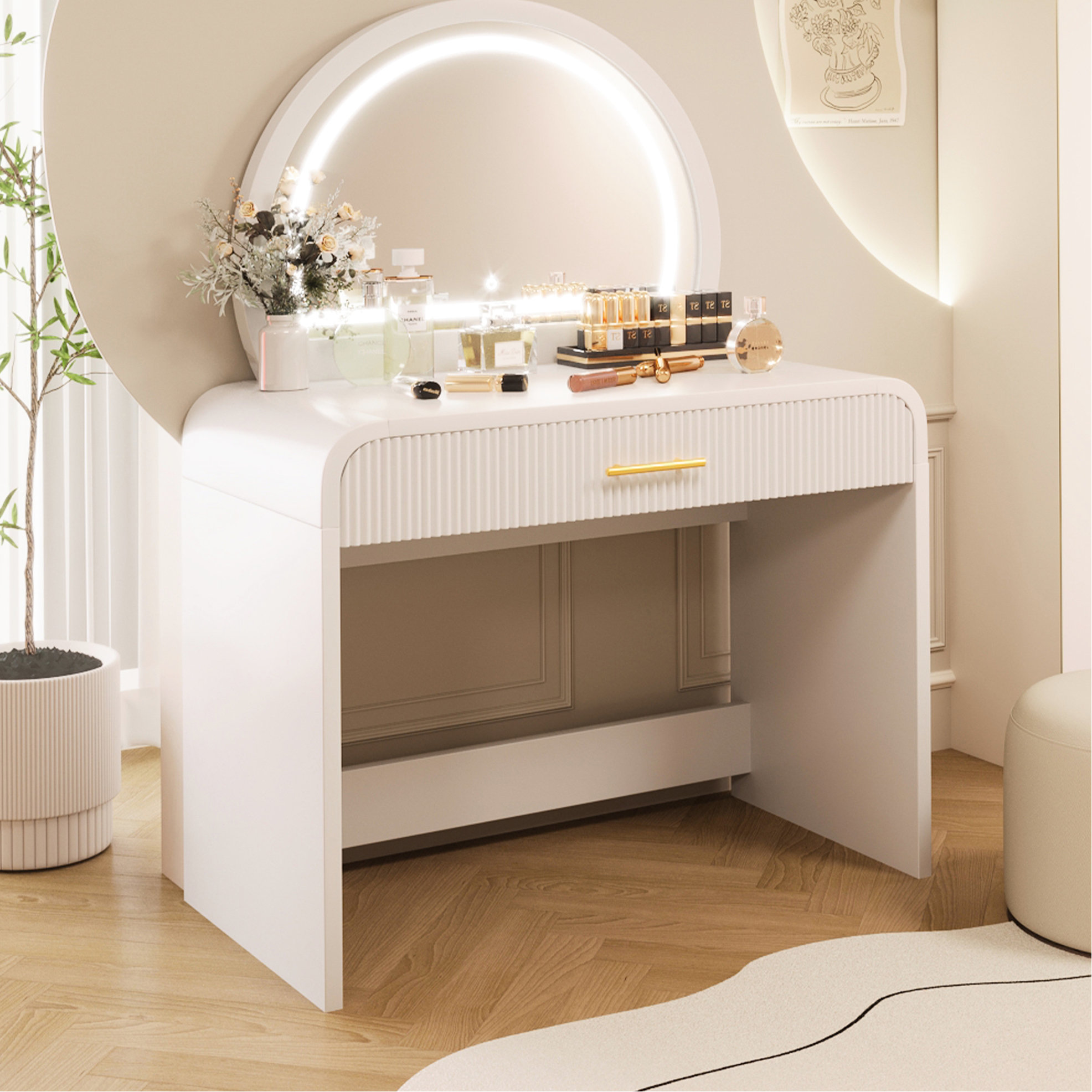 Latitude Run® 39" Makeup Vanity Table In White For Bedroom. Equipped ...