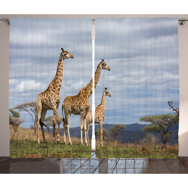 East Urban Home Giraffe Wildlife Decor Semi-Sheer Rod Pocket Curtain ...