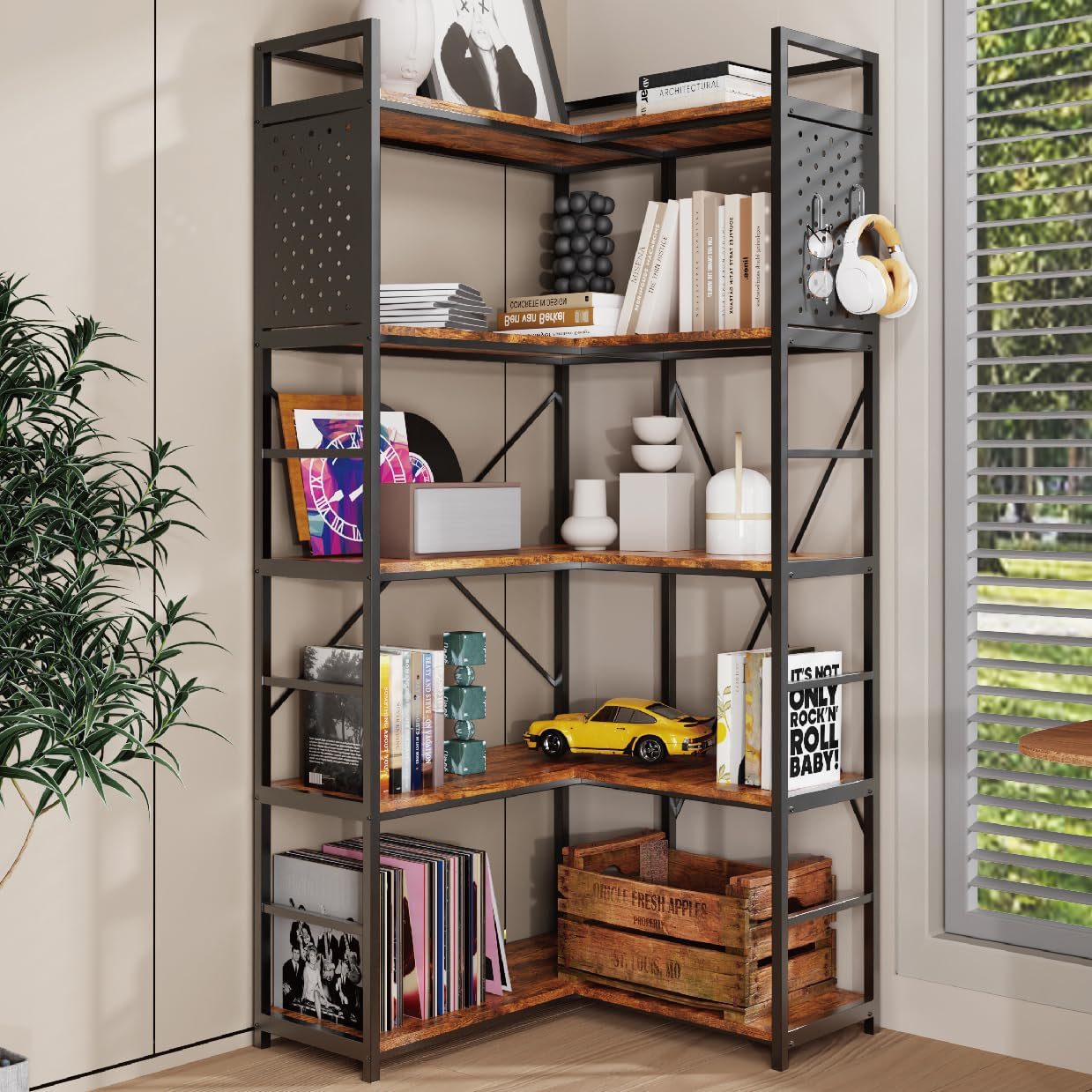 17 Stories 17 Storeys 5 Tier Industrial Bookshelf With Wood & Metal ...