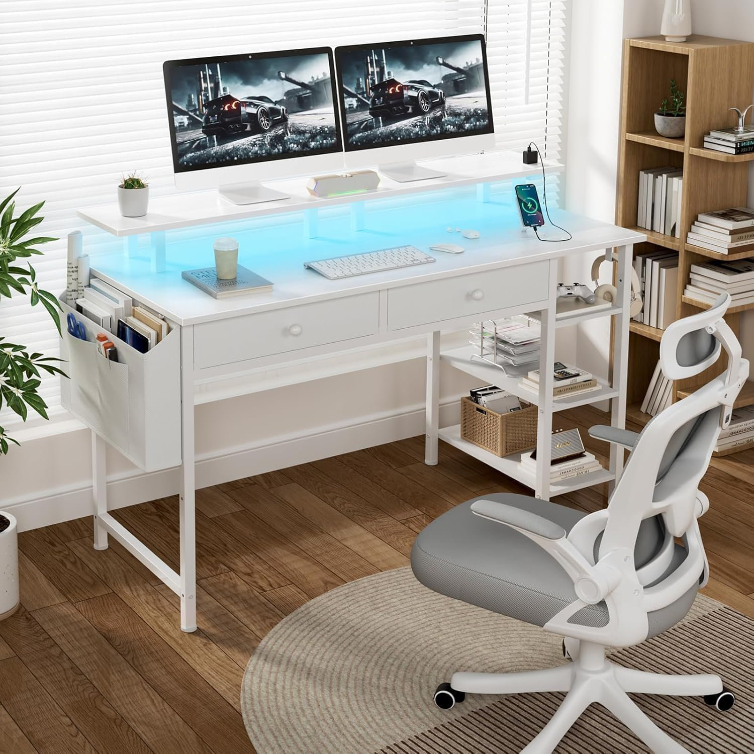 Wrought Studio™ White Computer Desk With Shelves And Drawers - 47 Inch ...