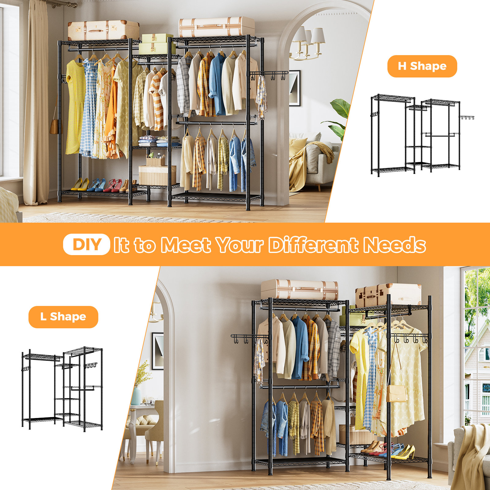 Rebrilliant Nathanel 76.8" H x 74.4" L Garment Rack, Clothes Hanging ...