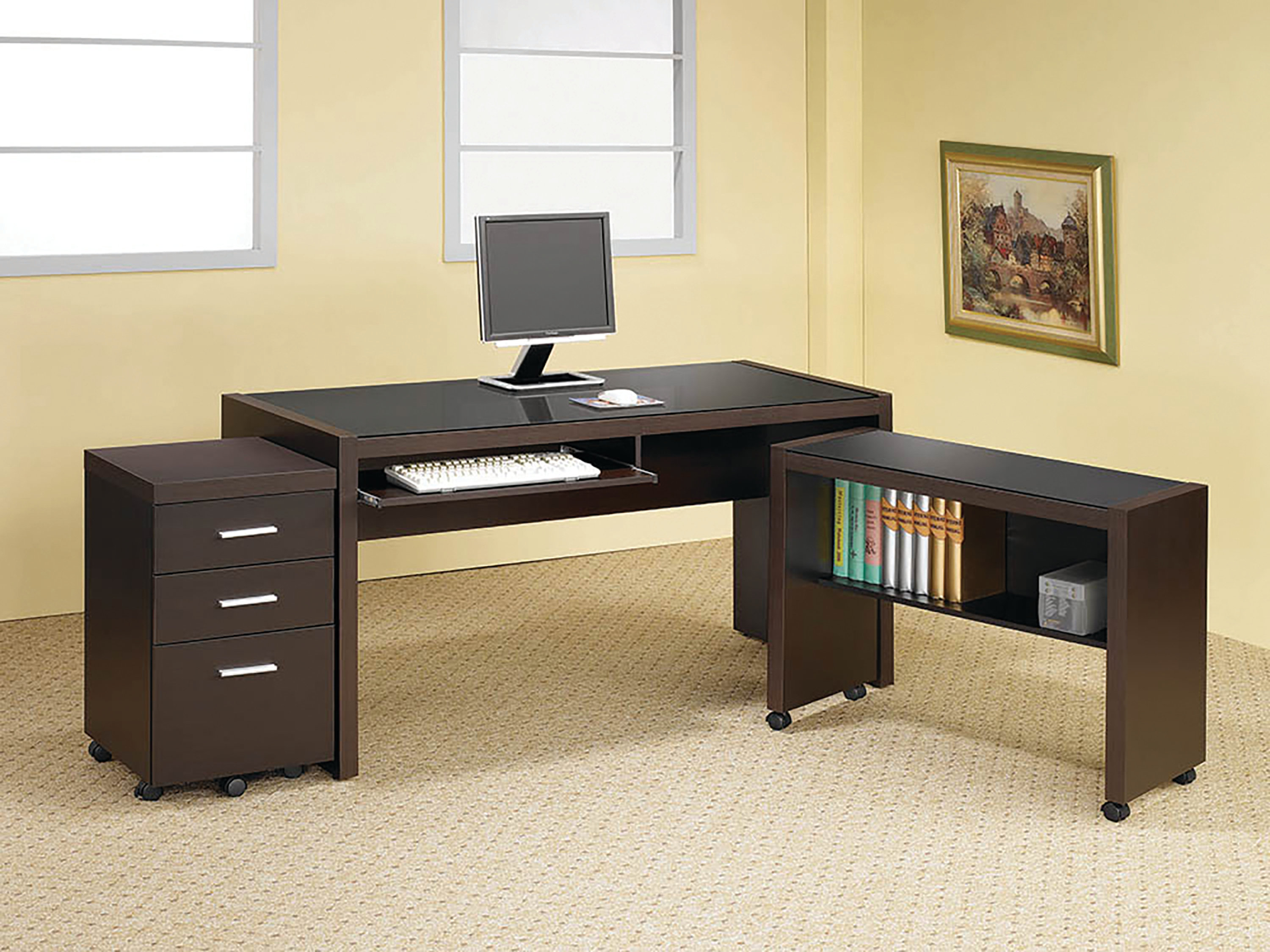 Ebern Designs Rexha 3 Piece Glass L-Shape Computer Desk Office Set ...