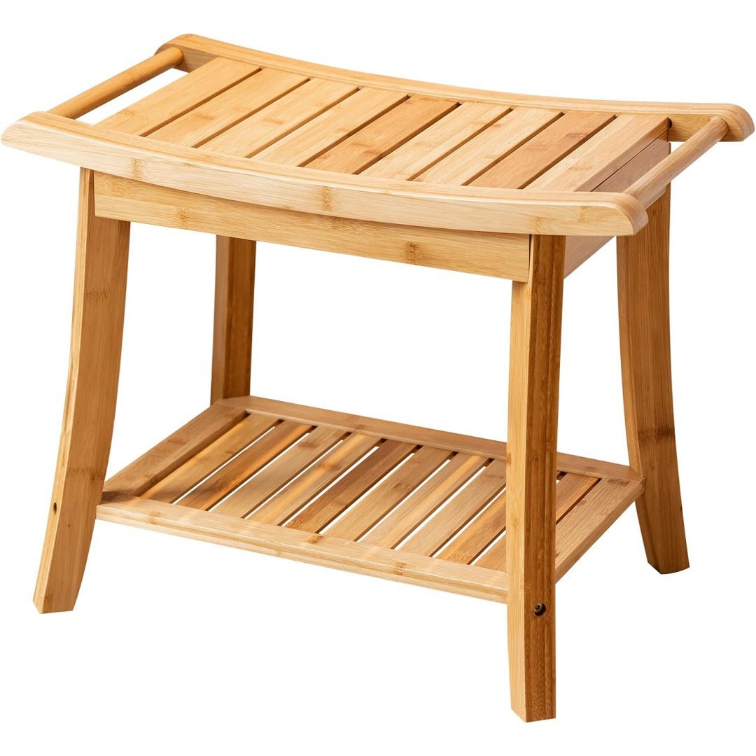 George Oliver Teak Shower Bench With Handles Waterproof Bathing Teak ...