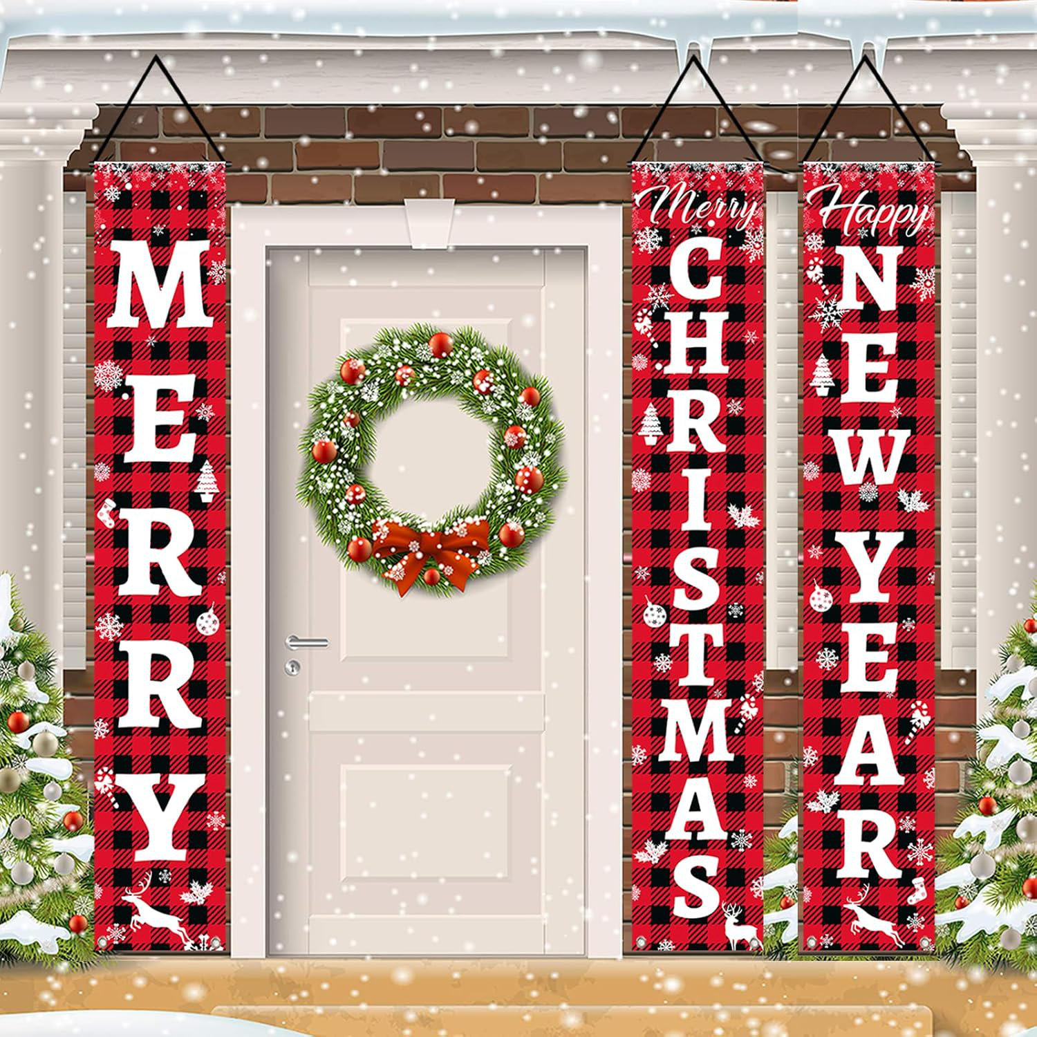 The Holiday Aisle® Merry Christmas New Year Door Banner Decorations ...