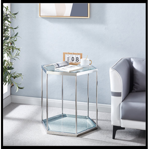 Ivy Bronx Modern Glass End Table with Frame More Storage Space ...