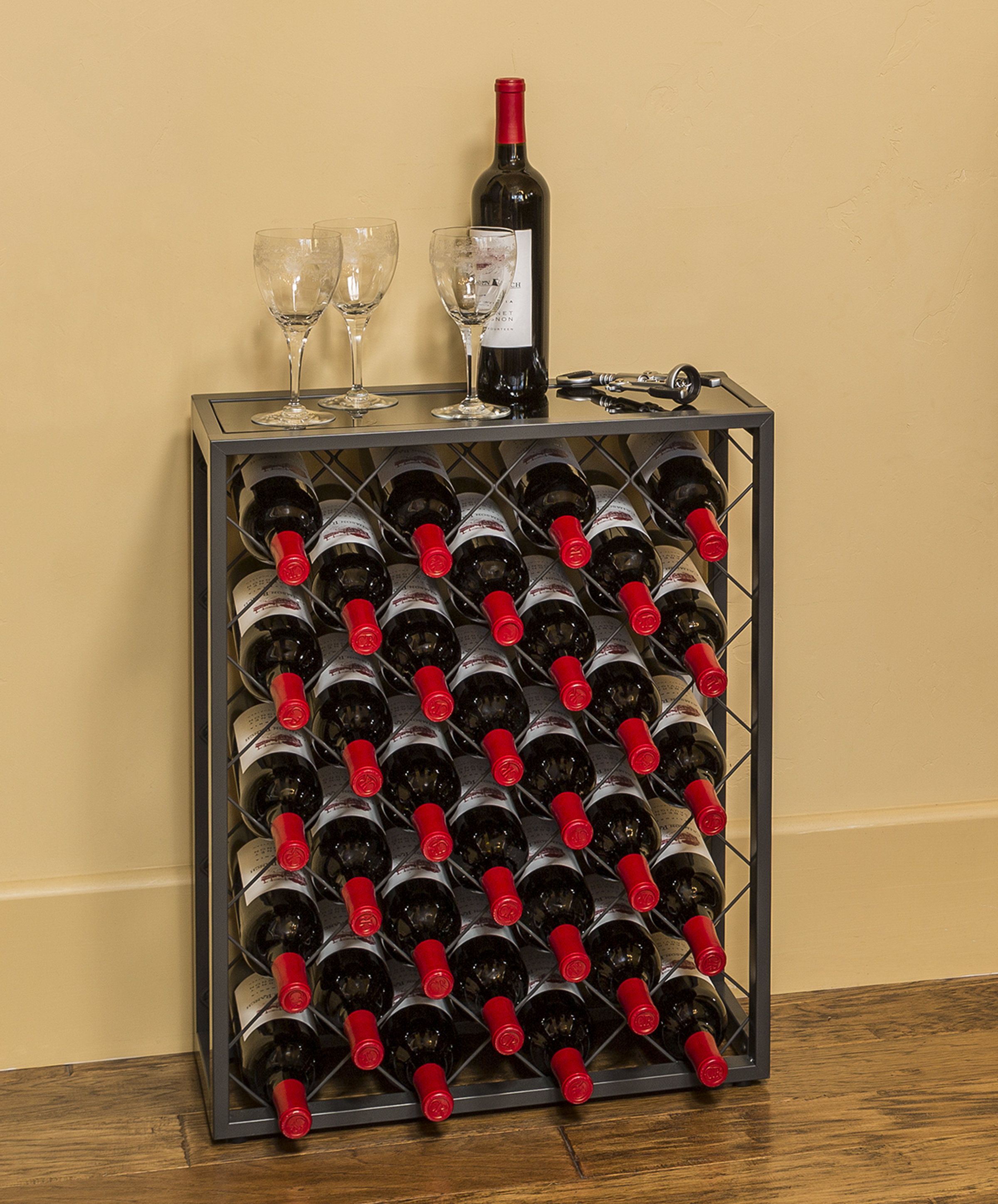 Latitude Run® Fulford 32 Bottle Floor Wine Bottle Rack in Black/Pewter ...