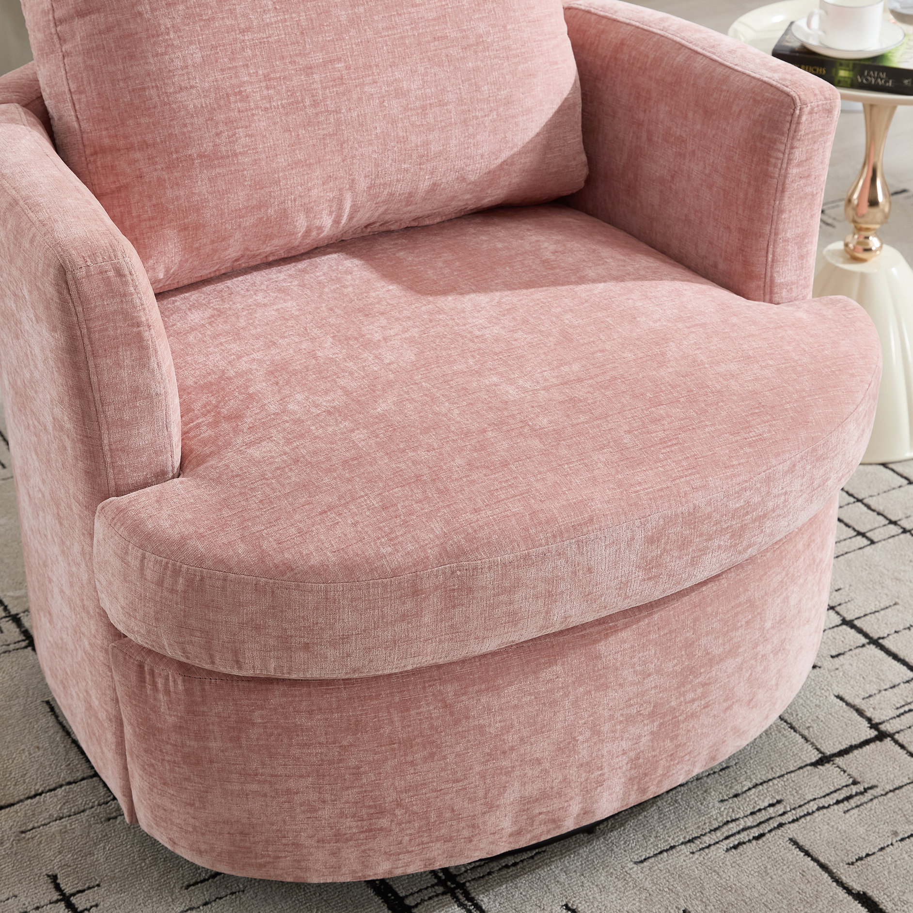 Red Barrel Studio Pink Swivel Chair With 360 Degree Metal Rotating Base ...