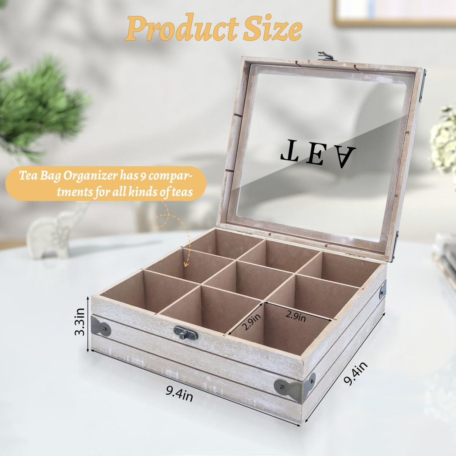 Gracie Oaks Wooden Tea Bag Organizer,9 Storage Compartments ,Tea ...