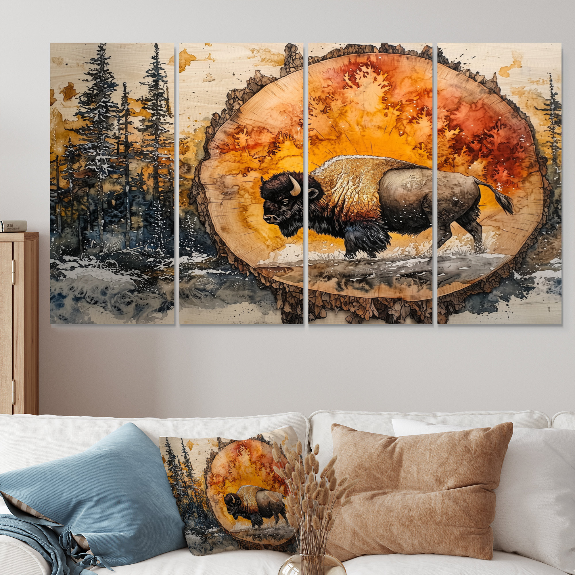 Union Rustic American Bison In Wood Slide Forest Landscape I - Buffalo ...
