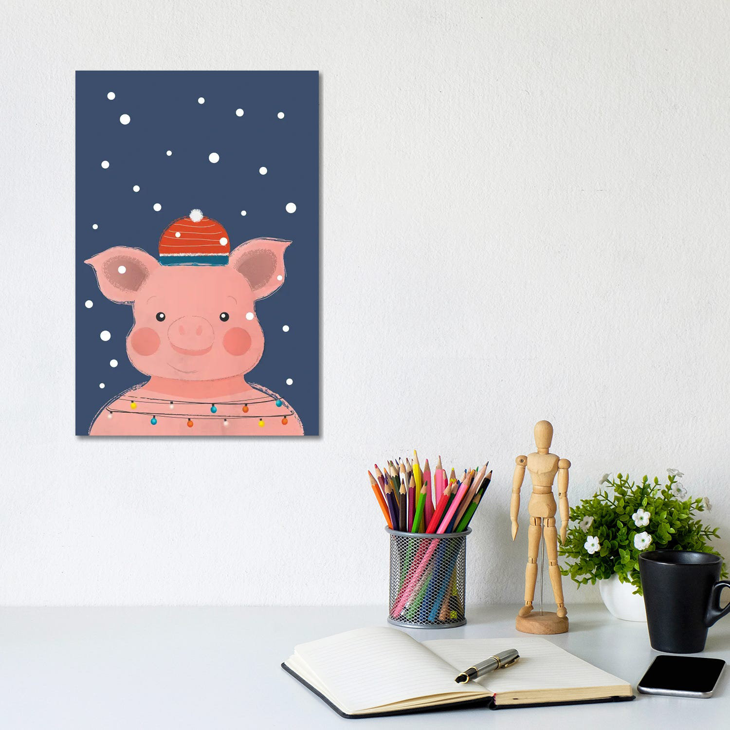 East Urban Home Christmas Pig by Show Me Mars - Wrapped Canvas Painting ...