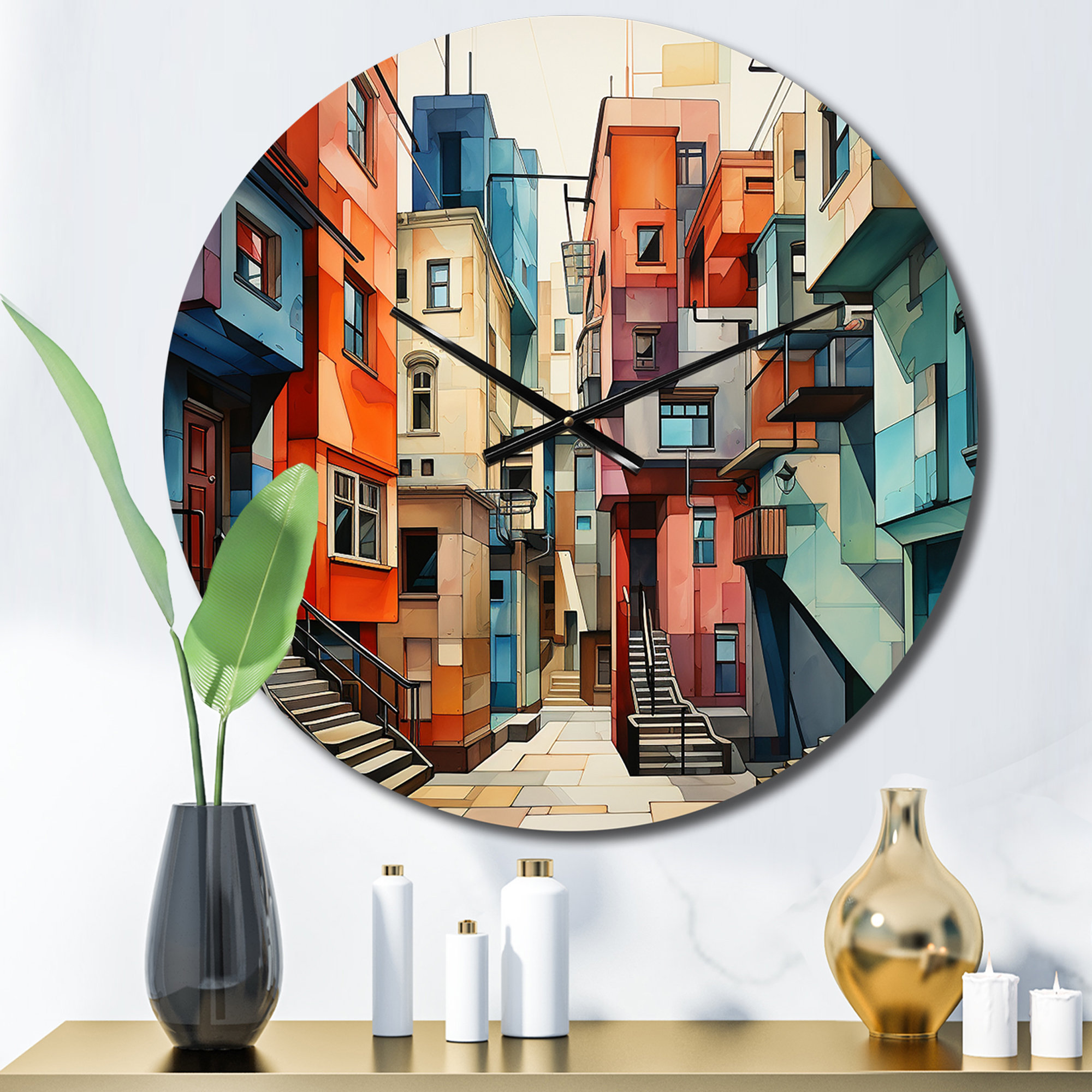 East Urban Home Cubism Art Multi Dimensional IV - Landscapes Wall Clock ...