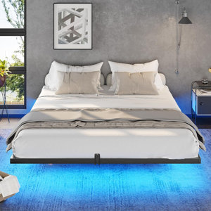 Wrought Studio™ Floating Bed Frame Queen Size With Led Lights, Metal ...