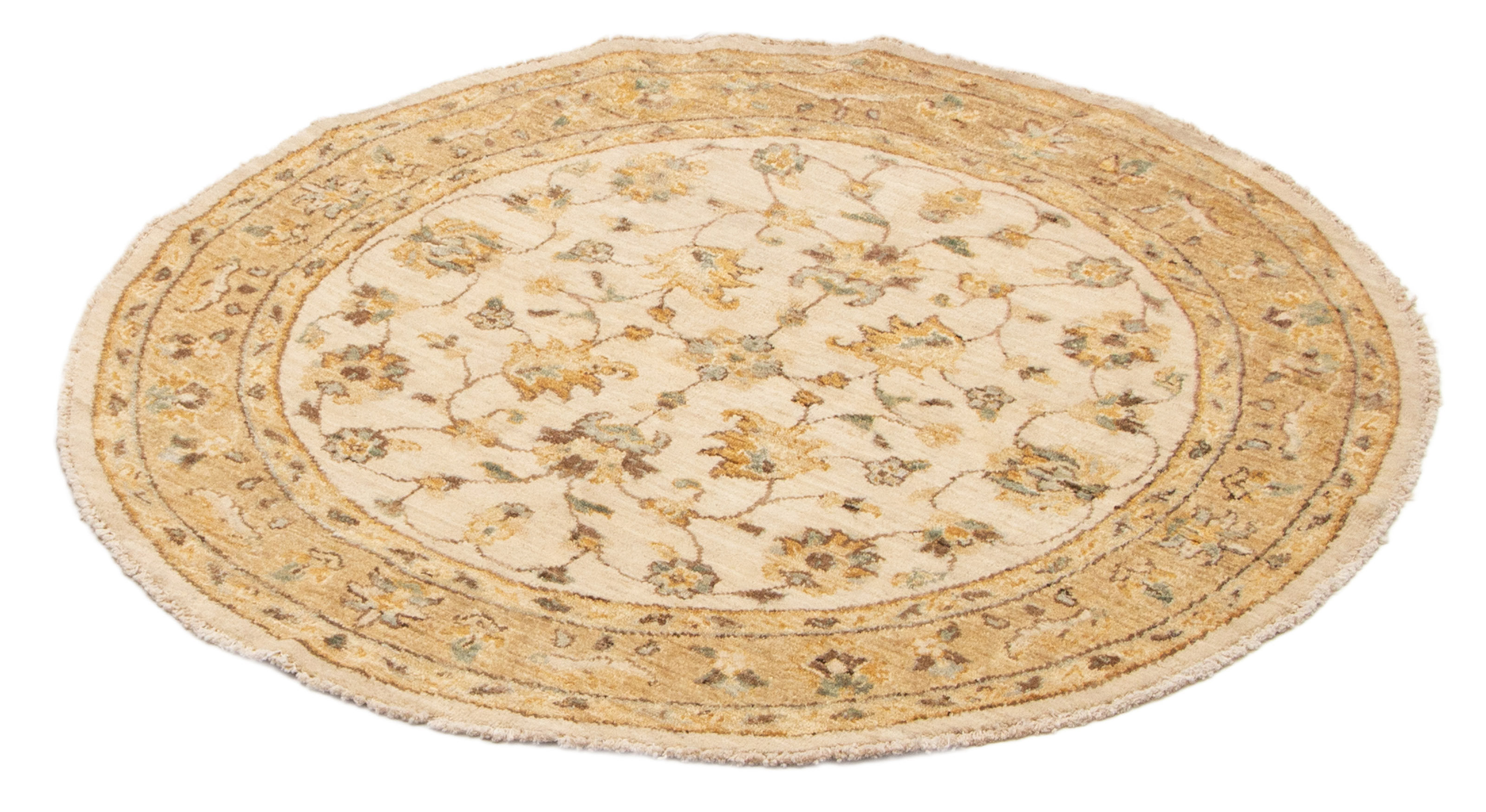 Isabelline One-of-a-Kind Abia Hand-Knotted New Age 4'1" Round Wool Area ...