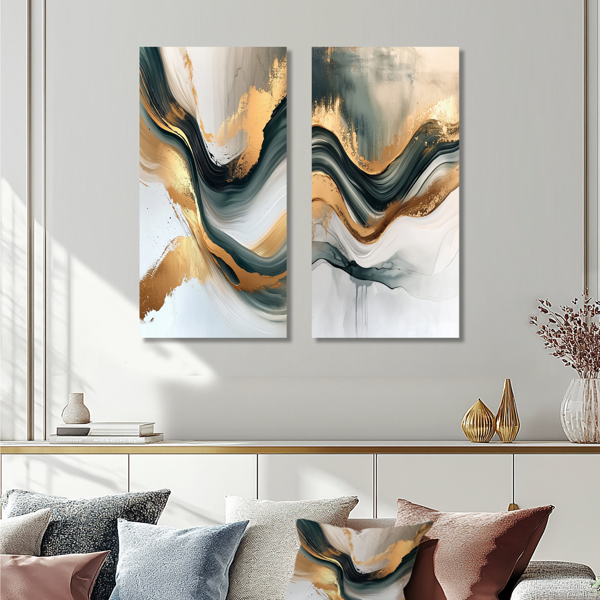 Mercer41 Silent Melody Of Golden Hard Edge Ink I - Abstract Wall Art 2 ...