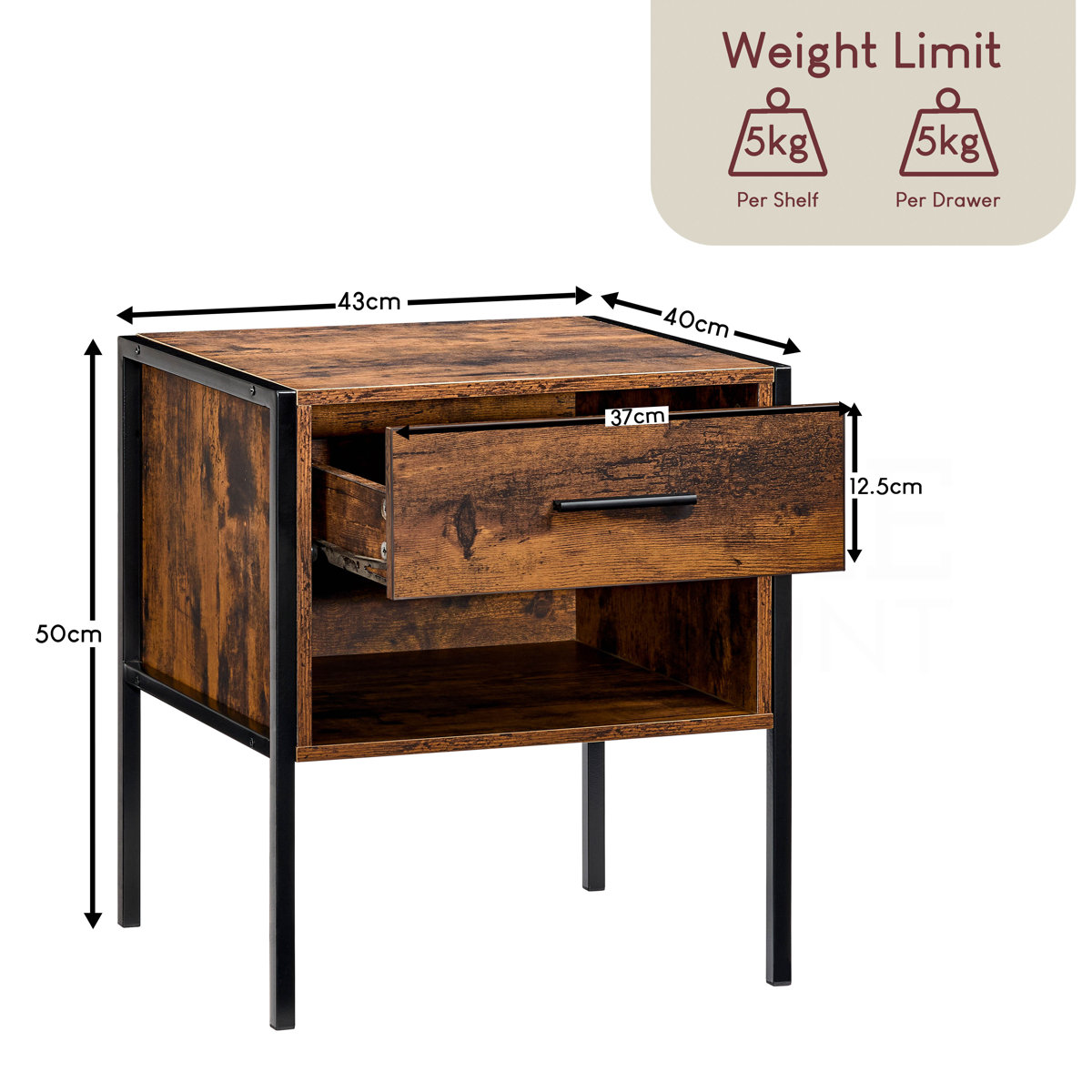 Borough Wharf Oscar 1 Drawer Industrial Bedside Table with Metal Frame ...