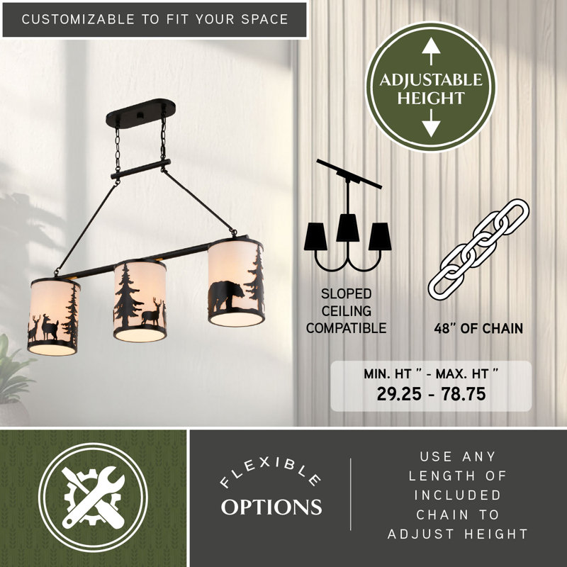 Loon Peak® Jorene 3L Bronze Rustic Linear Chandelier Island Pendant ...