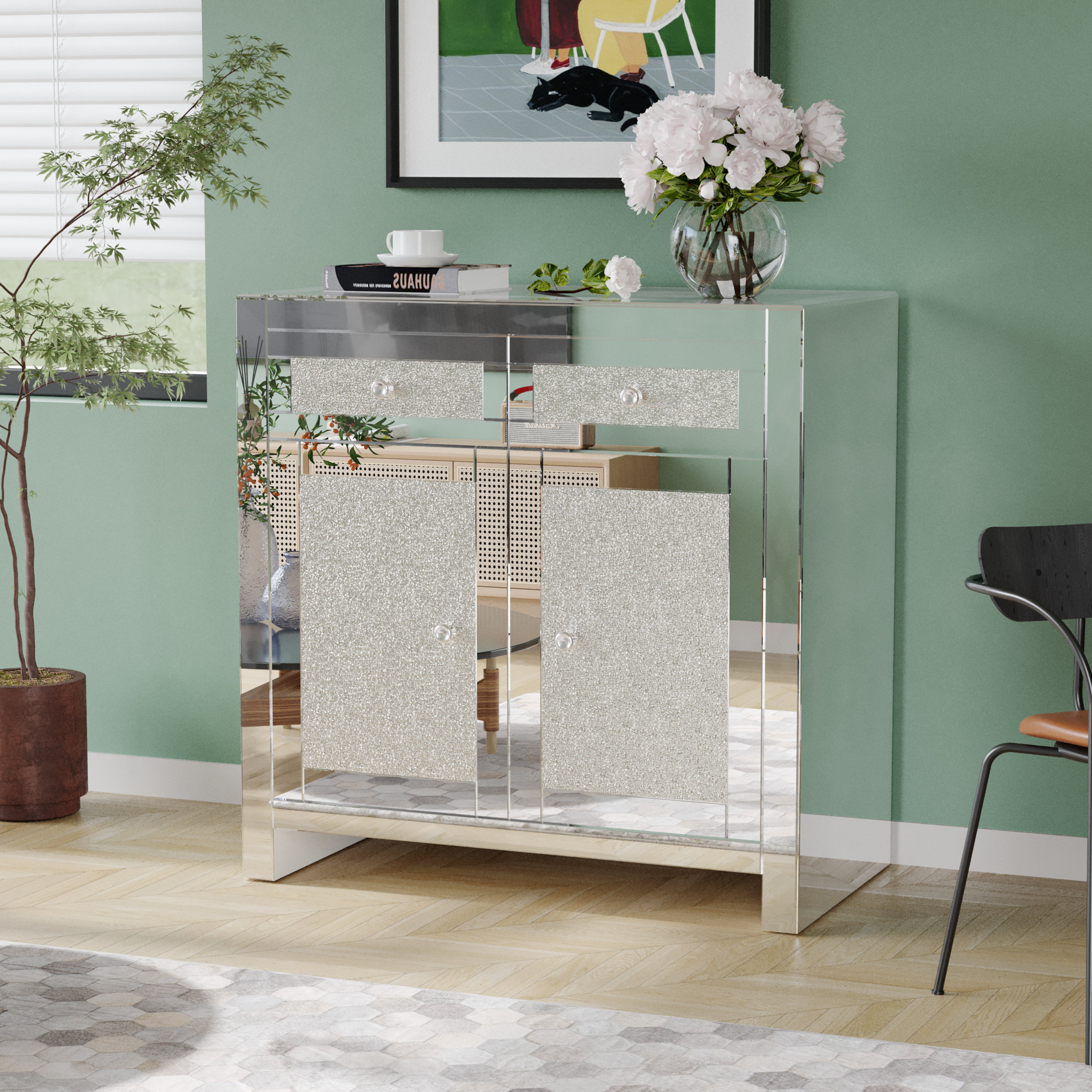 Mercer41 Dreavyn Luxury Mirrored Accent Cabinet & Reviews | Wayfair