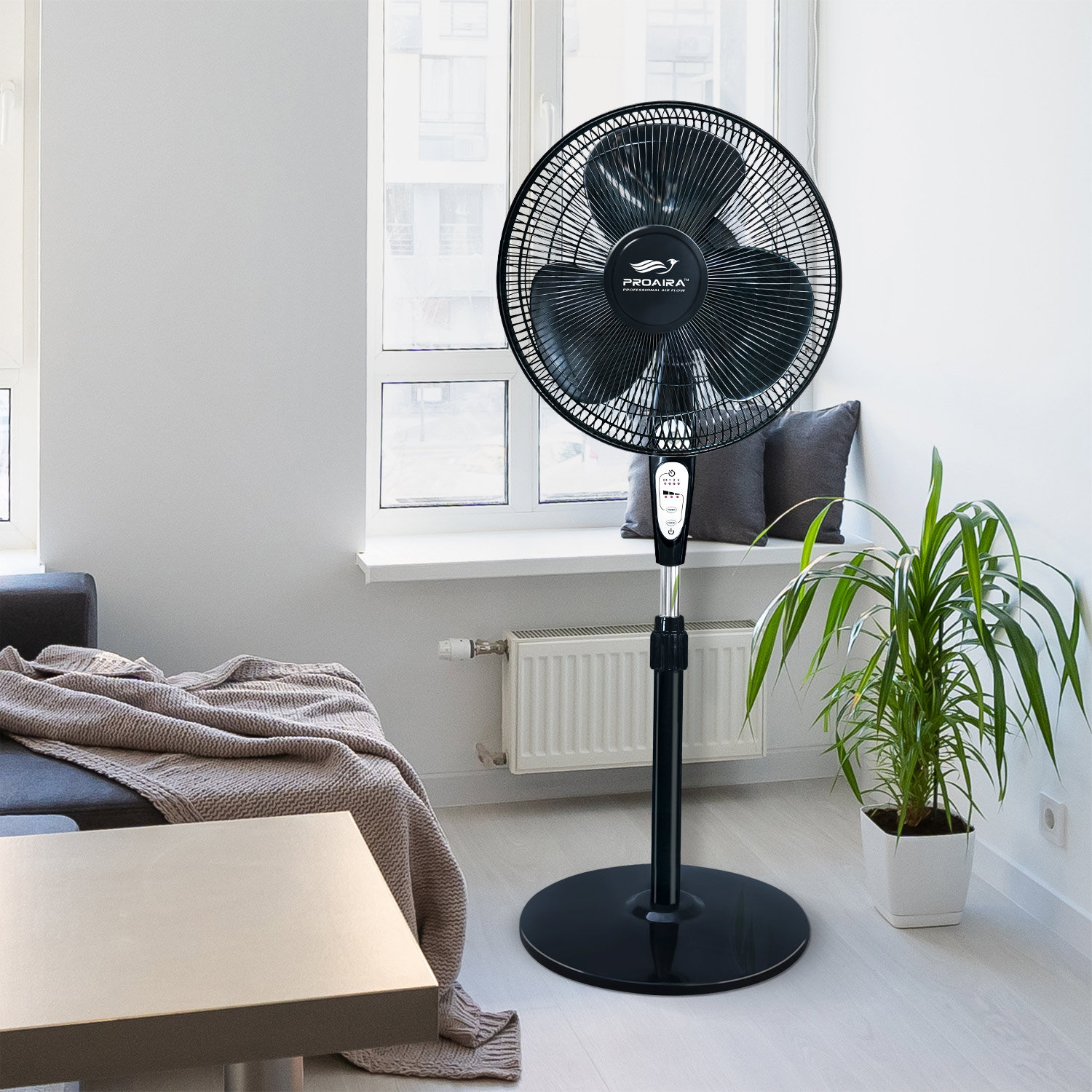 Proaira 18" Oscillating Pedestal Fan, Black with Remote | Wayfair