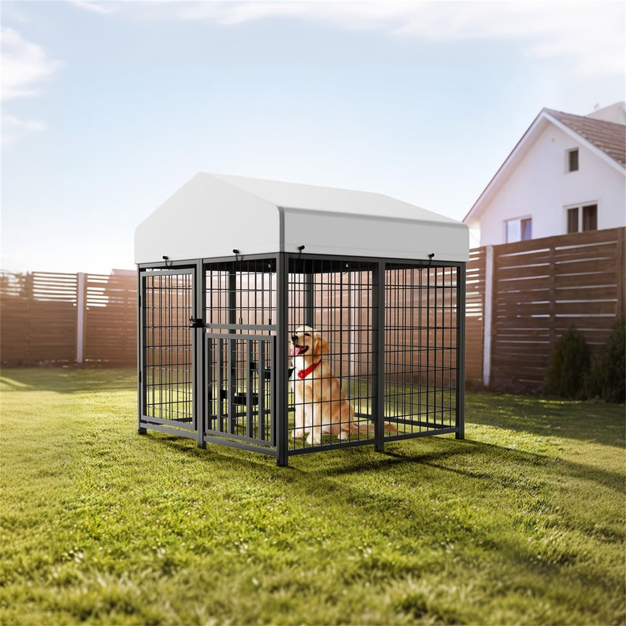AOOLIVE Extra-Large Outdoor Dog Kennel With Rotating Feeder,Pet Pens ...